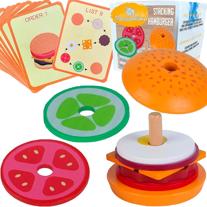 Amazon.com: Montessori Mama Stacking Hamburger, Create a Burger ...