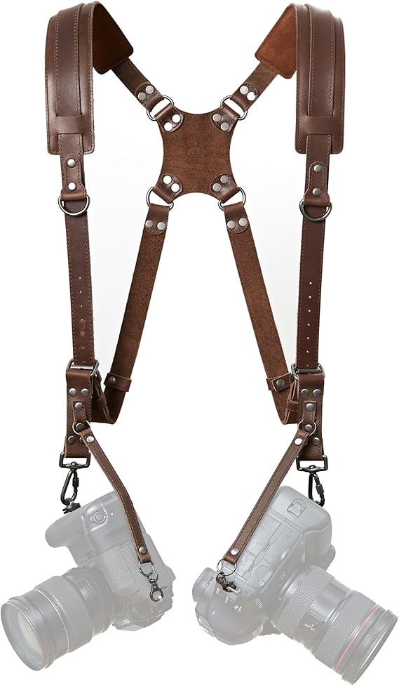 Amazon.com: Padwa Lifestyle Dark Brown Dual Camera Harness Strap for ...