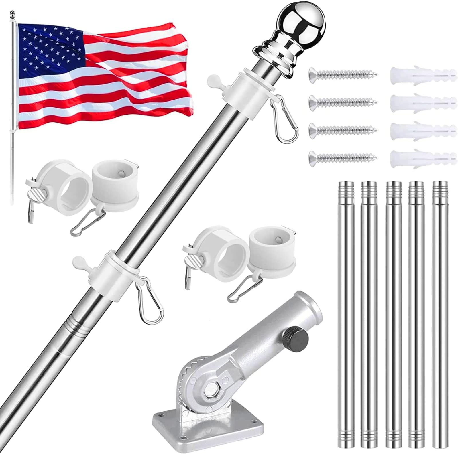 Amazon.com : MOCOST Adjustable Flag Pole Holder Heavy Duty Wall Mount ...
