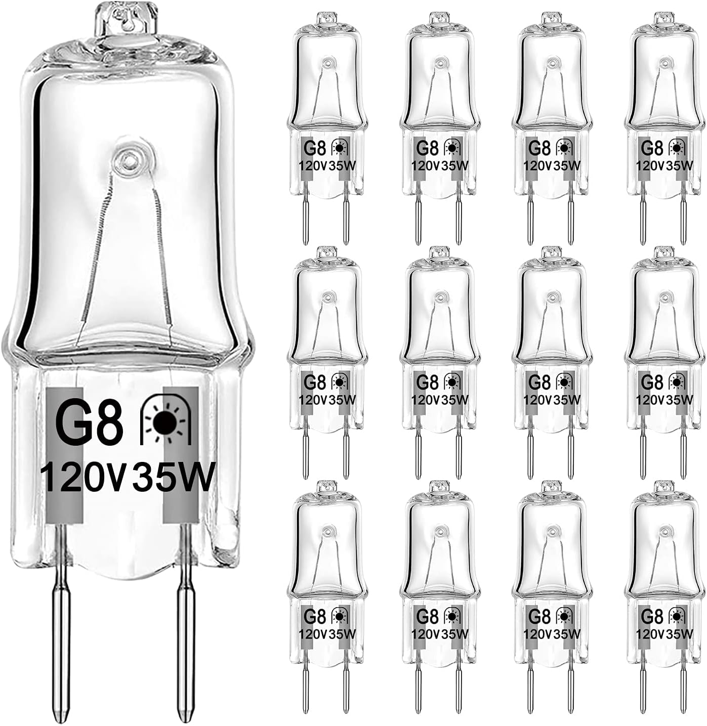 G8 Halogen Light Bulb 35W 120V T4 JCD Type G8 Bi-Pin Base (12 Pack ...