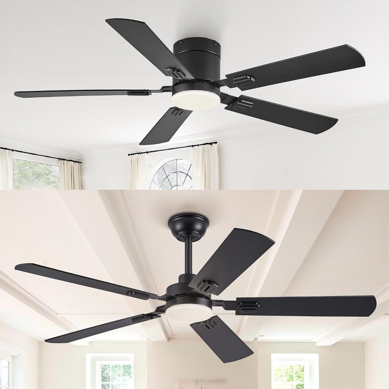 ZMISHIBO 2 Pack 52" Ceiling Fans with Lights, Black Modern Ceiling Fan ...