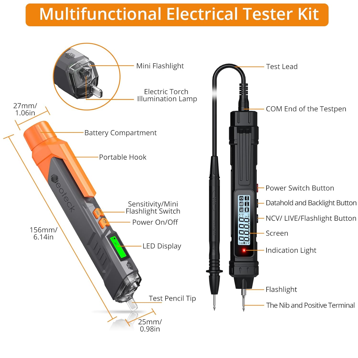 Neoteck NTK318 Non-Contact Voltage Tester and 2-in-1 Digital Multimeter ...