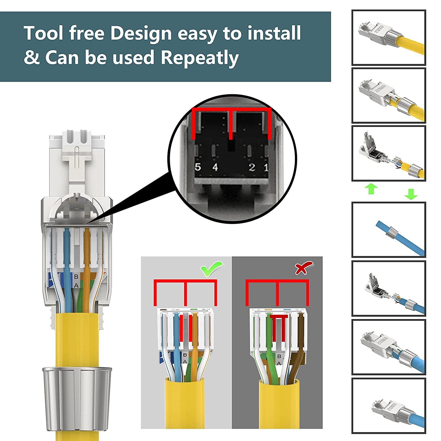 VCELINK Cat6A Tool-Free Shielded Ethernet Connectors - Fast and Easy ...