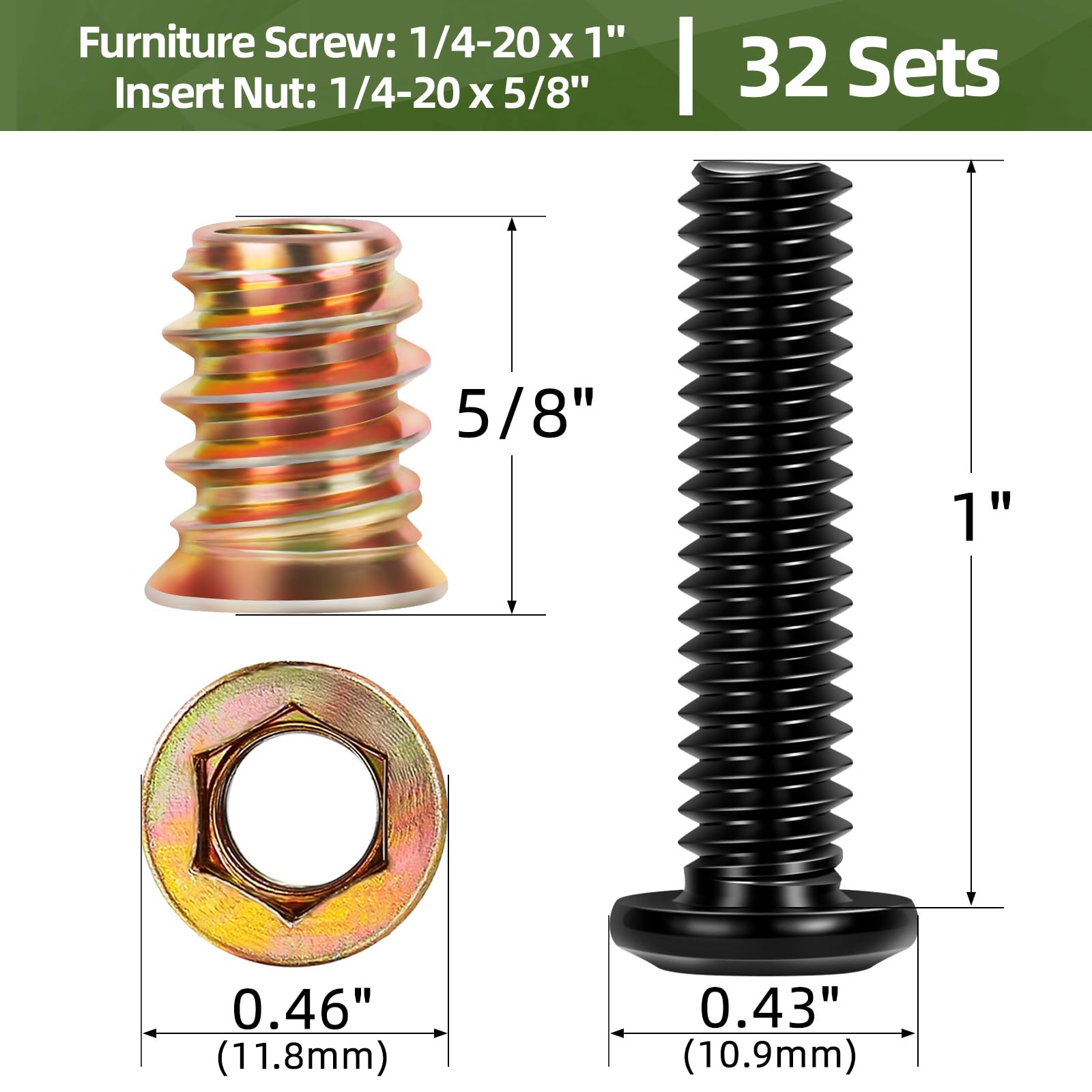Snapklik.com : 32 Sets Wood Inserts & Bolts Assortment Kit For ...