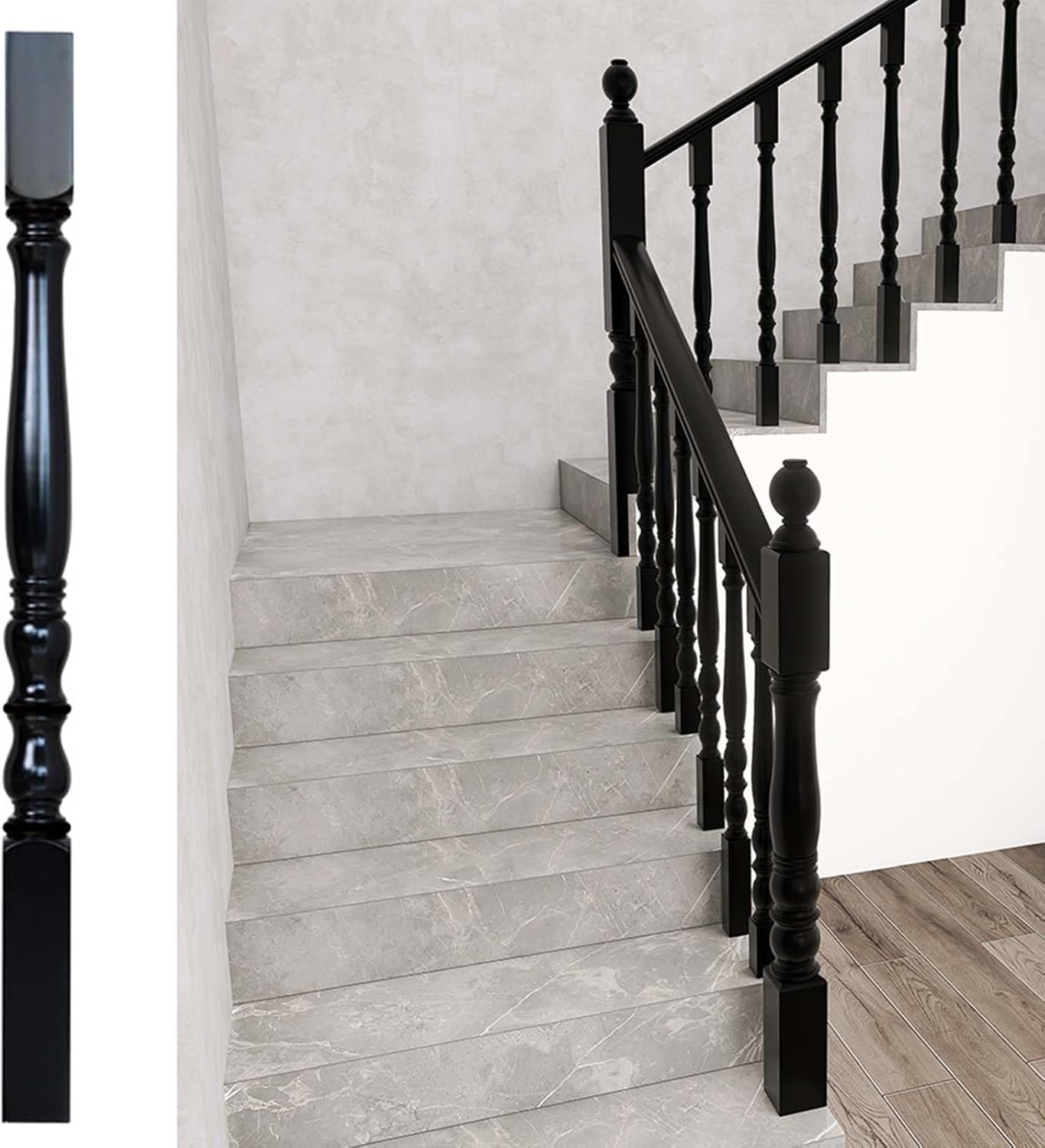 BBHW Stair Railing Indoor Black Internal Stairs Spindle Solid Wood 6 cm ...