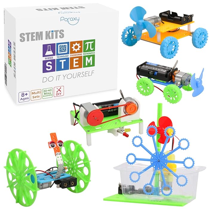 Buy 5 Set STEM Kit, Boy Toys Age 8-10 Years Old, DC Motor Model Car Kit ...