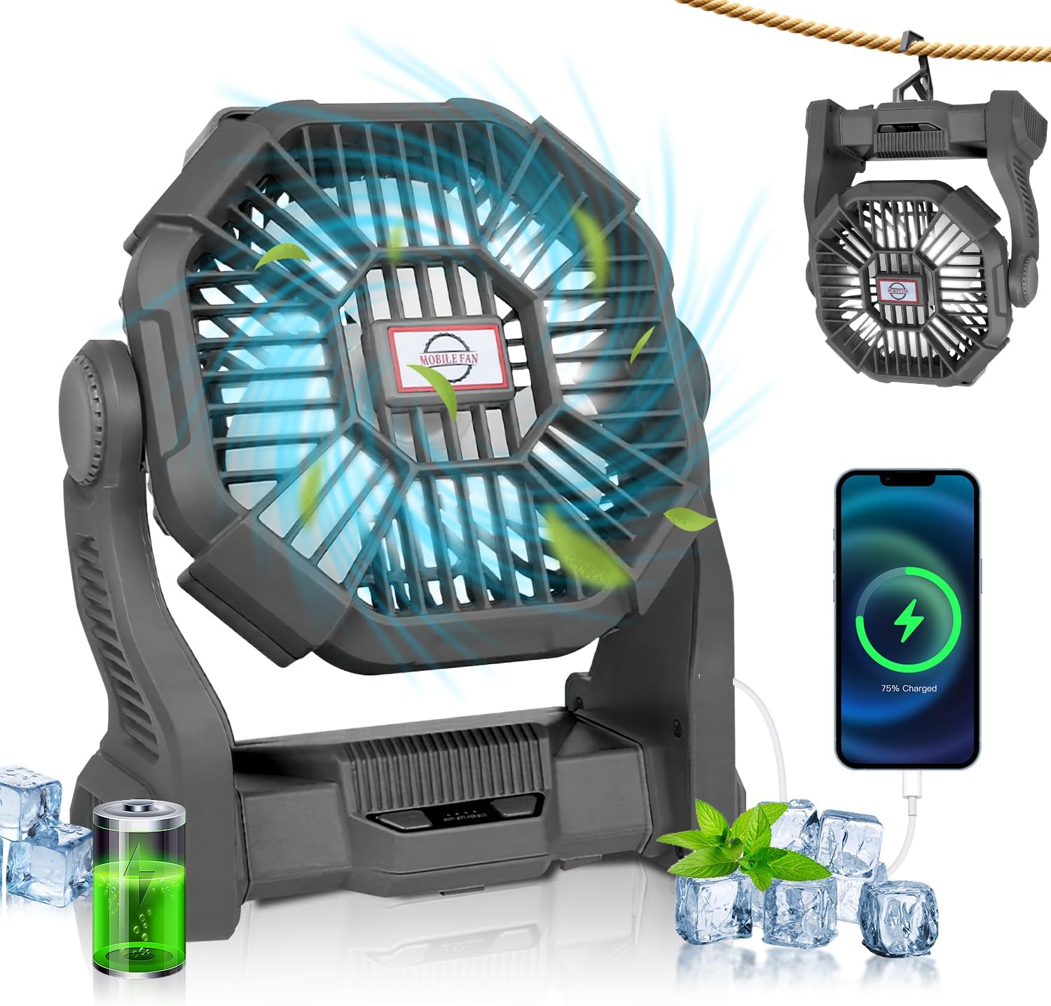 Amazon.com: CONBOLA Portable Rechargeable Camping Fan for Tent ...