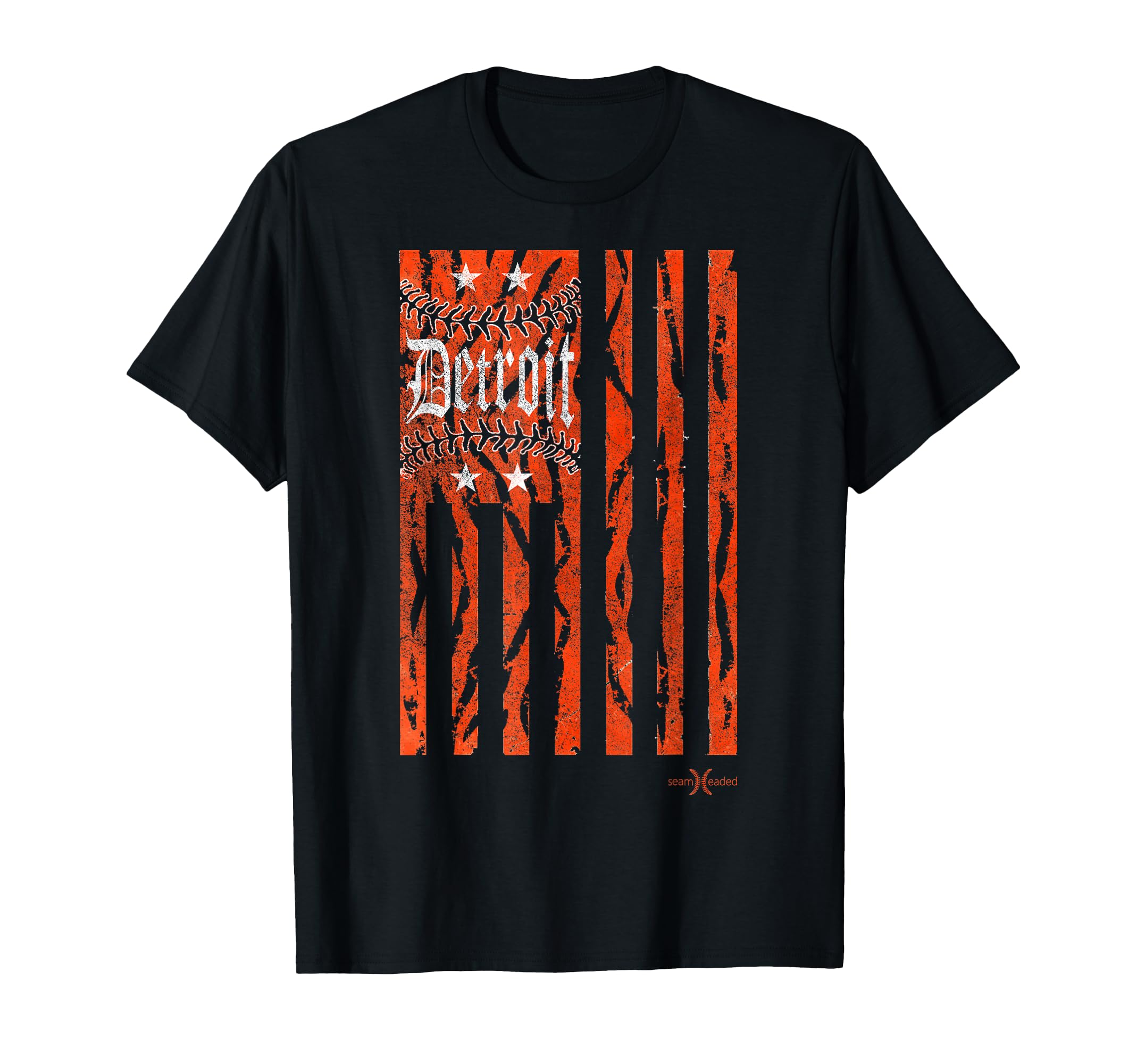 Amazon.com: Vintage Detroit Baseball Flag with Tiger Stripes T-Shirt ...