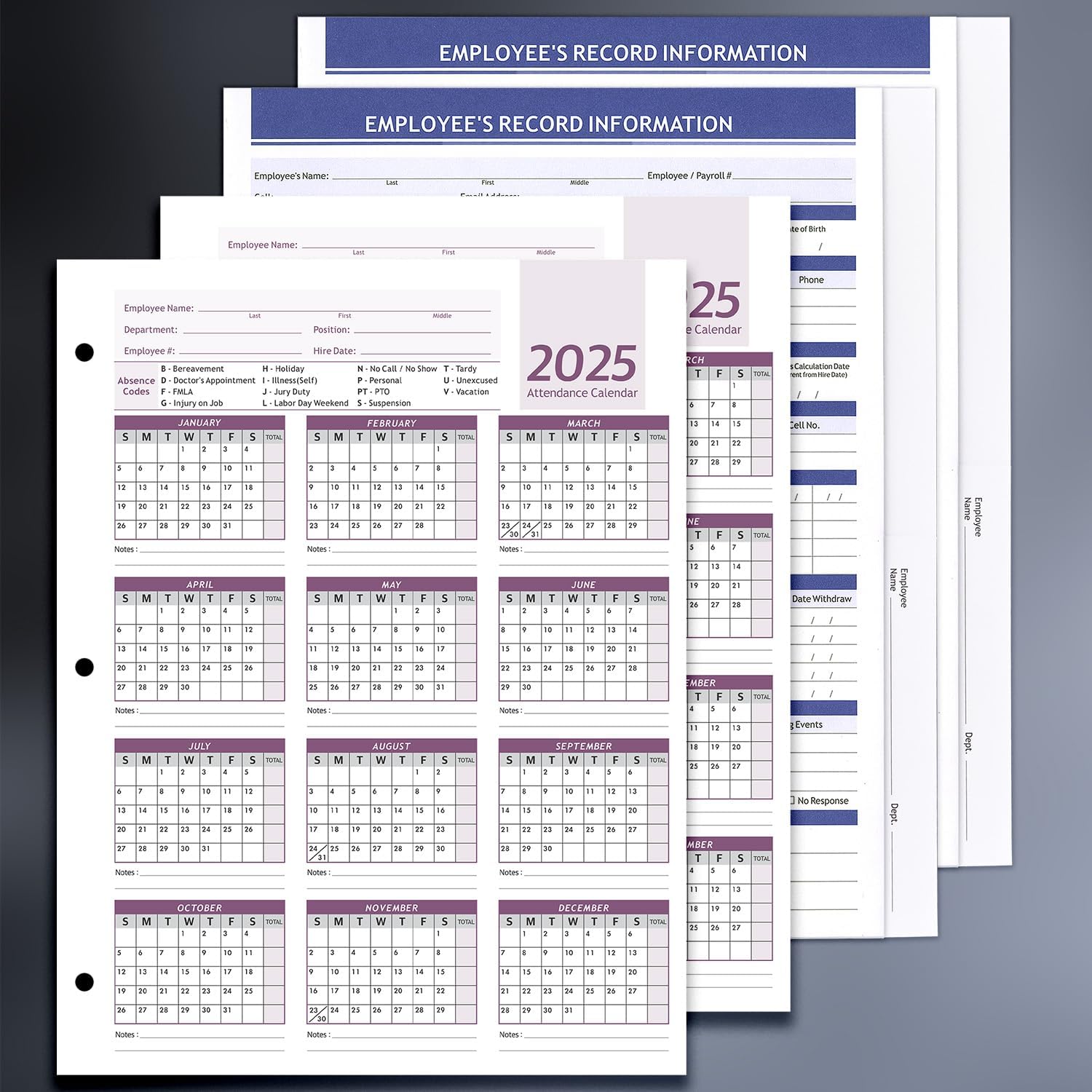 Amazon.com : Attendance Calendar Employee Card 2025 (Set of 50), and ...