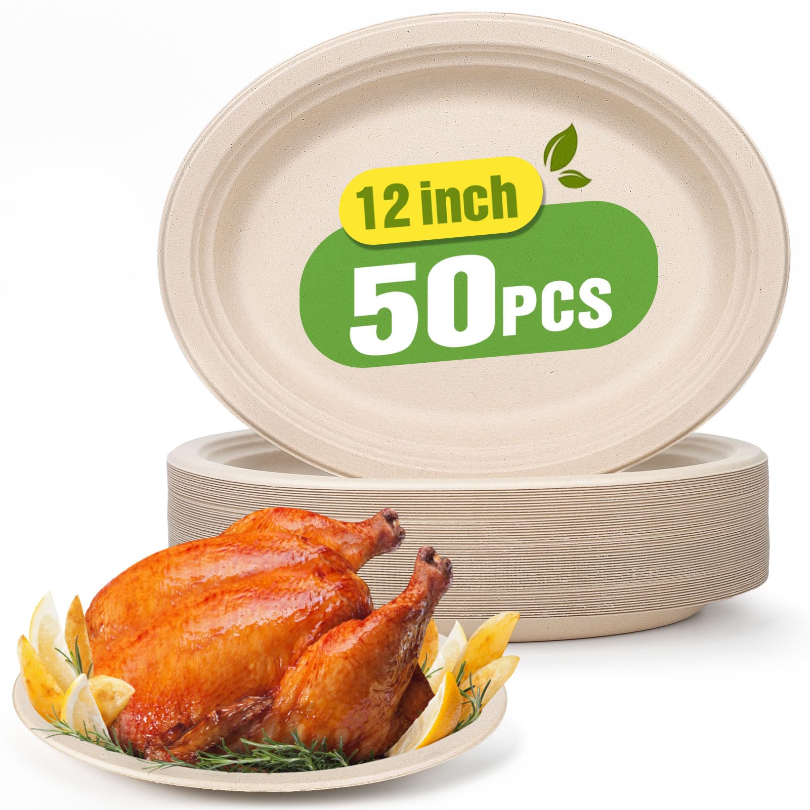 Amazon.com: Gezond 100% Compostable Oval Paper Plates 12.5 Inch 50 Pack ...
