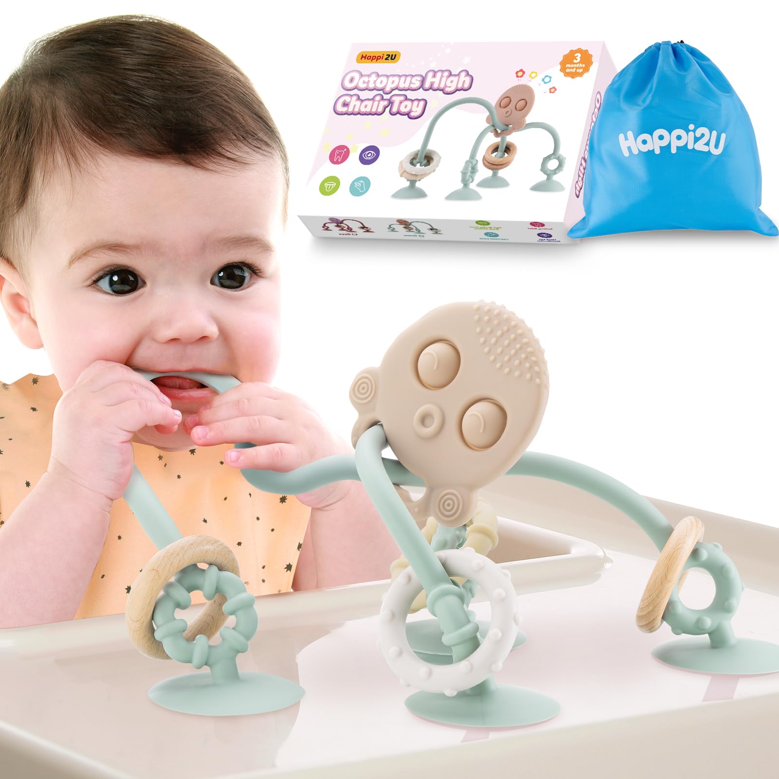 Amazon.com : Happi2U Baby Teething Toys, High Chair Toy with Suction ...