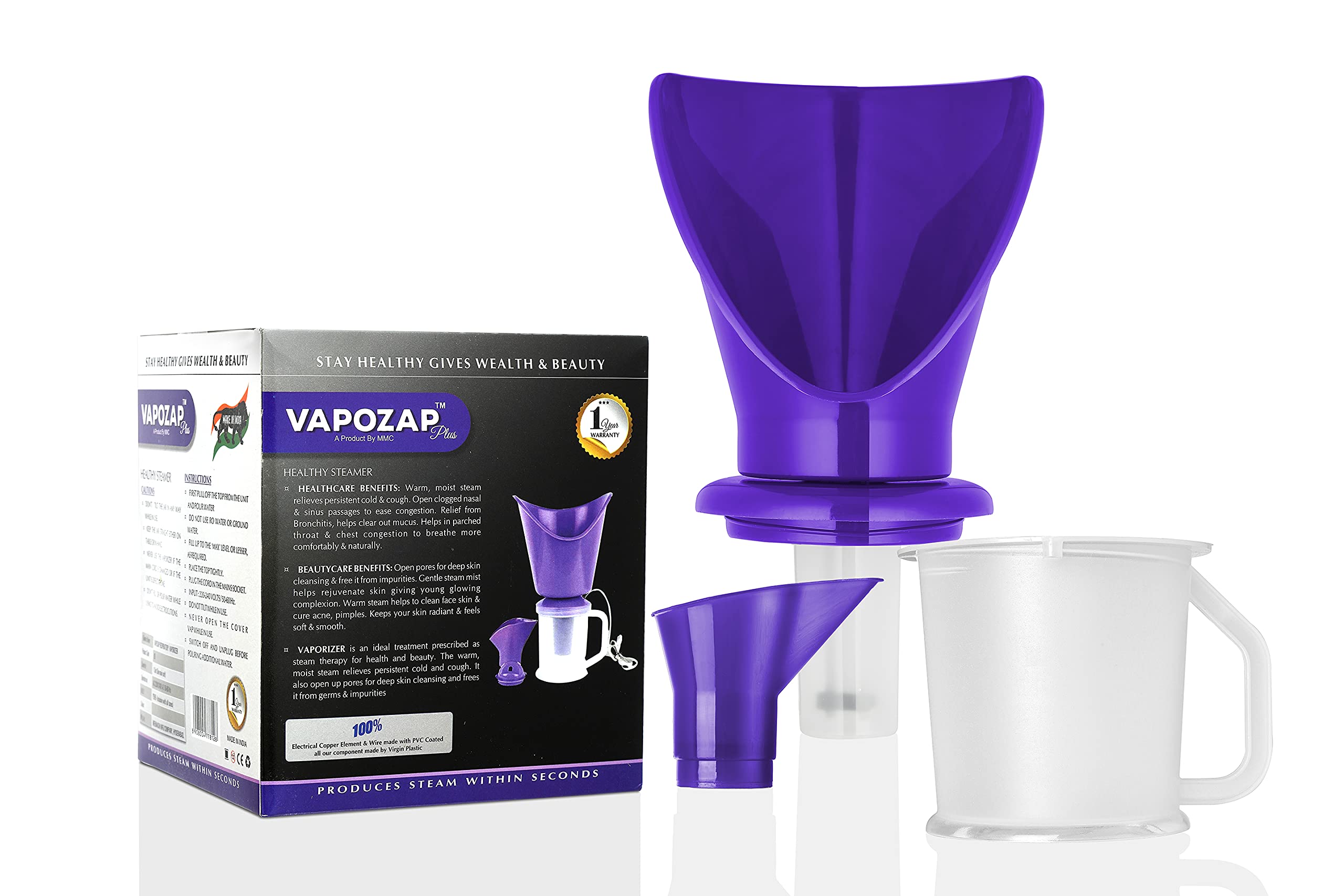 Buy VAPOZAP Steam Vaporizer Face, Nose, and Steamer 3 in 1 Plastic ...