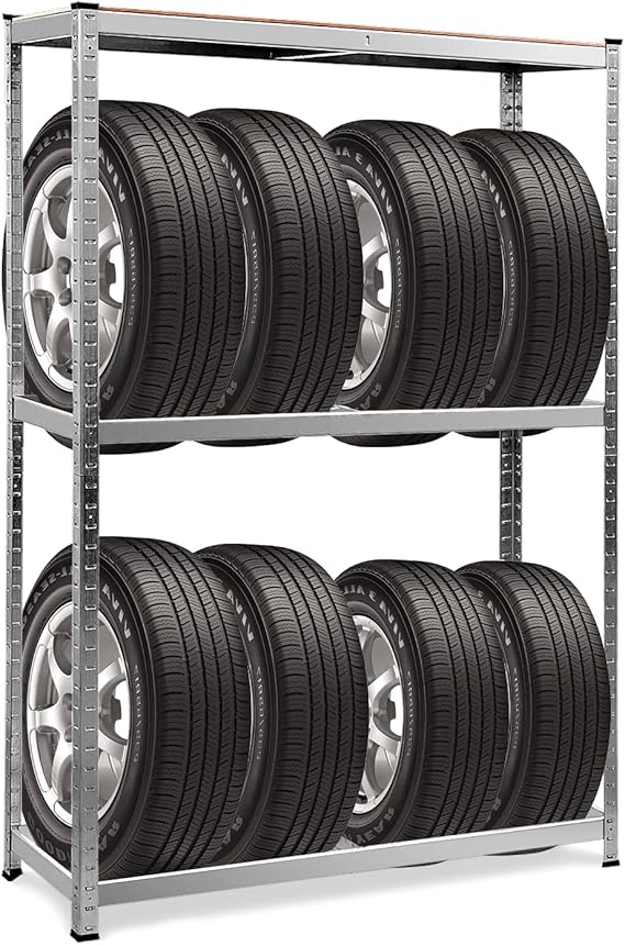 GiantexUK 3-Tier Tyre Racking, 8 Tyres Heavy Duty Garage Shelving Unit ...