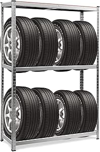 GiantexUK 3-Tier Tyre Racking, 8 Tyres Heavy Duty Garage Shelving Unit ...