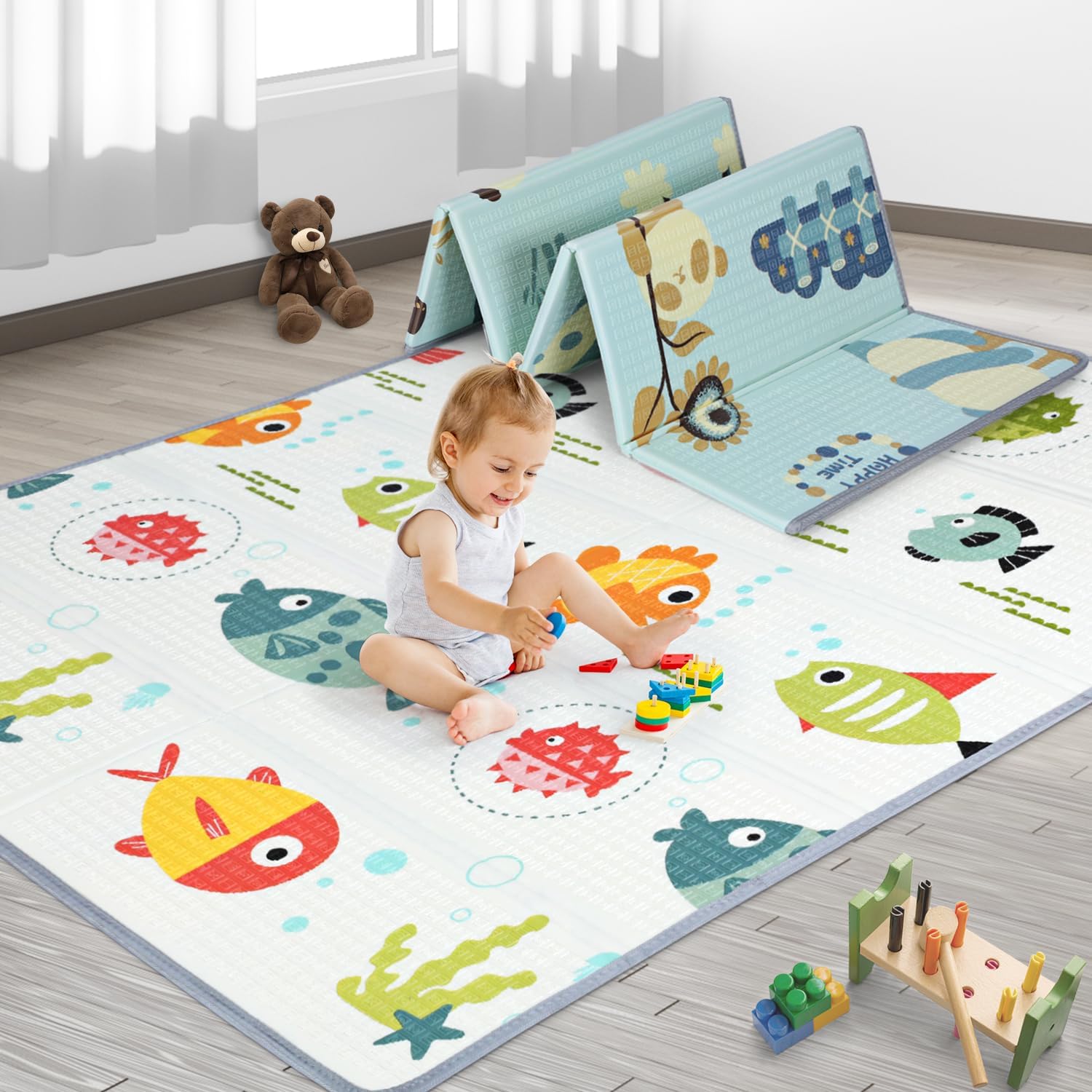 Amazon.com : Baby Folding Mat,Large Tummy Time Folding Baby Crawling ...