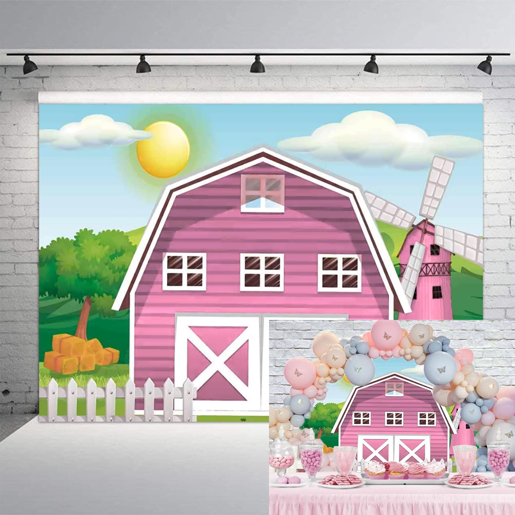 Amazon.com : 9x6ft Pink Farm Barn Backdrop Cartoon Farm Animals Party ...