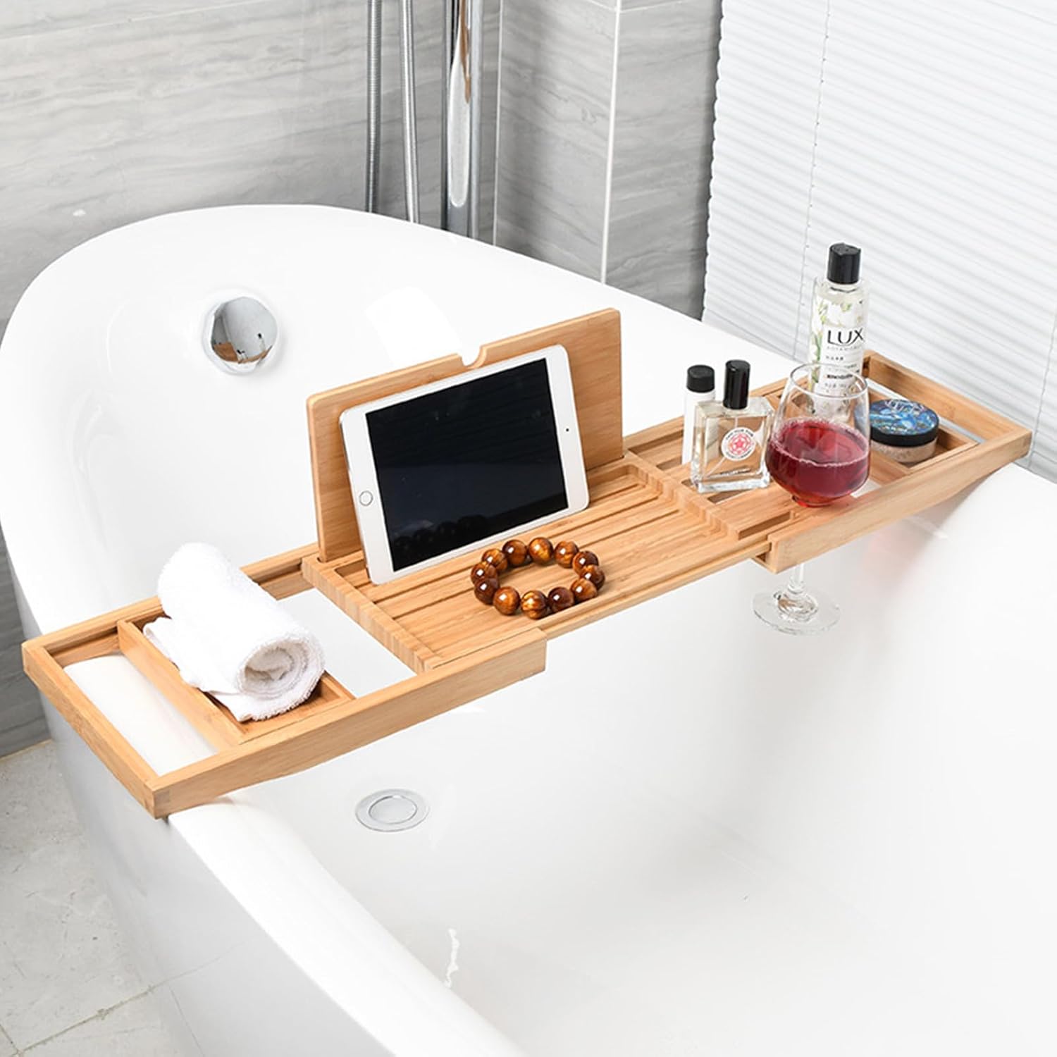 Amazon.com: Hcirjhie Wood Foldable Bathtub Tray Caddy Bamboo Bathtub ...