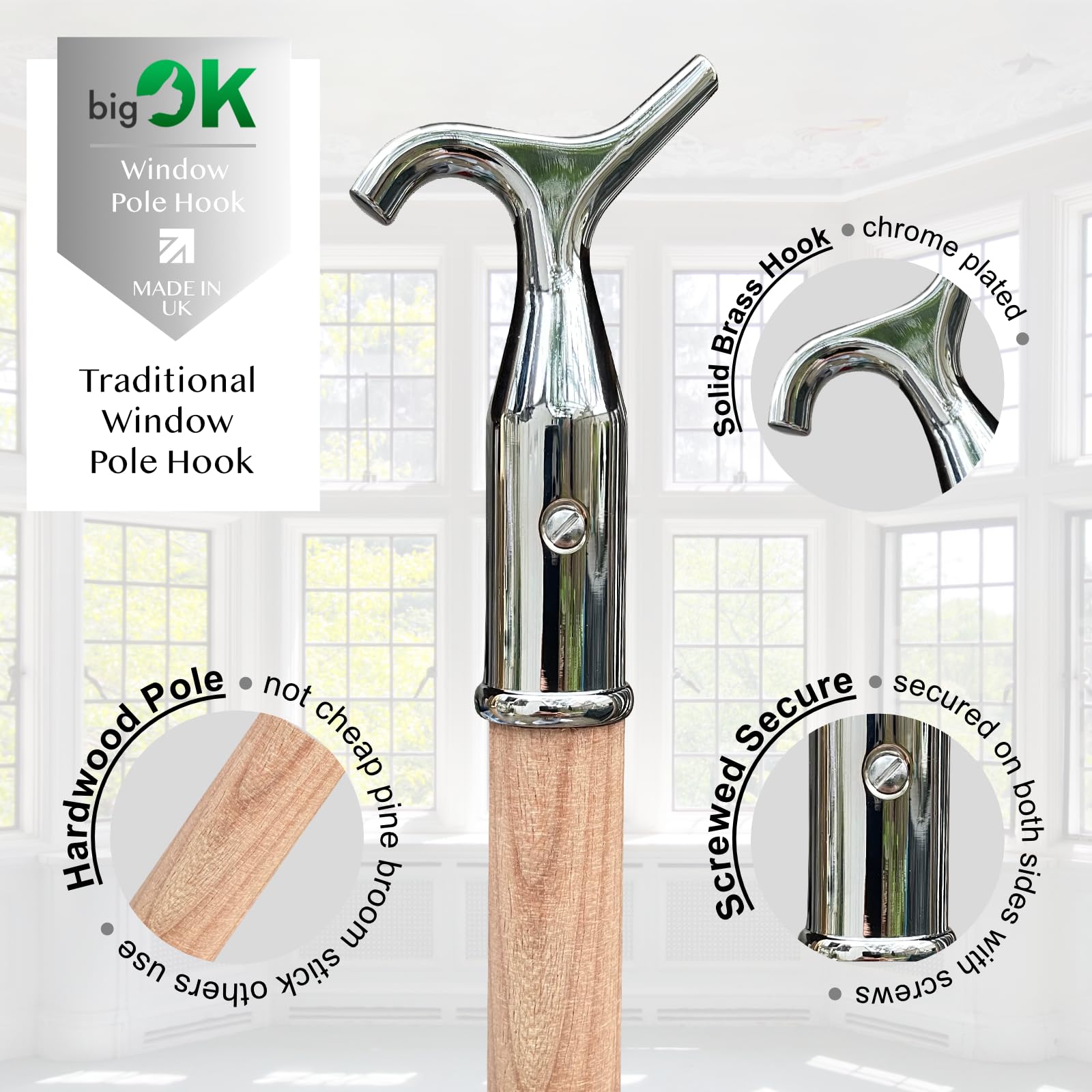 Pole Sash Hook Chrome For Opening High Windows, Fanlights, Loft Hatches ...