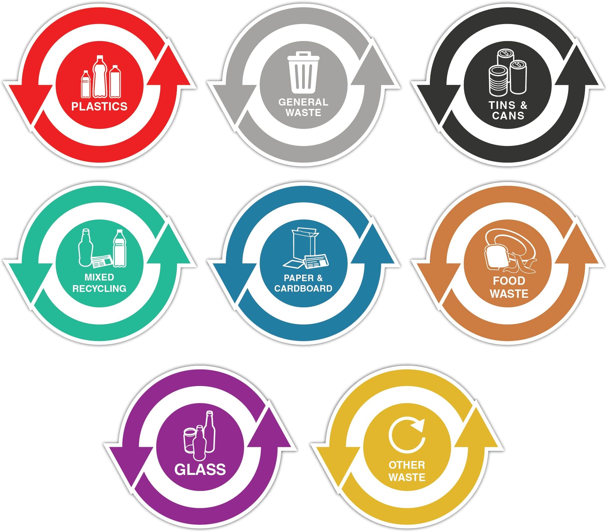 Mixed Set of Recycling Bin Signs/Stickers Pack - Self Adhesive Vinyl ...