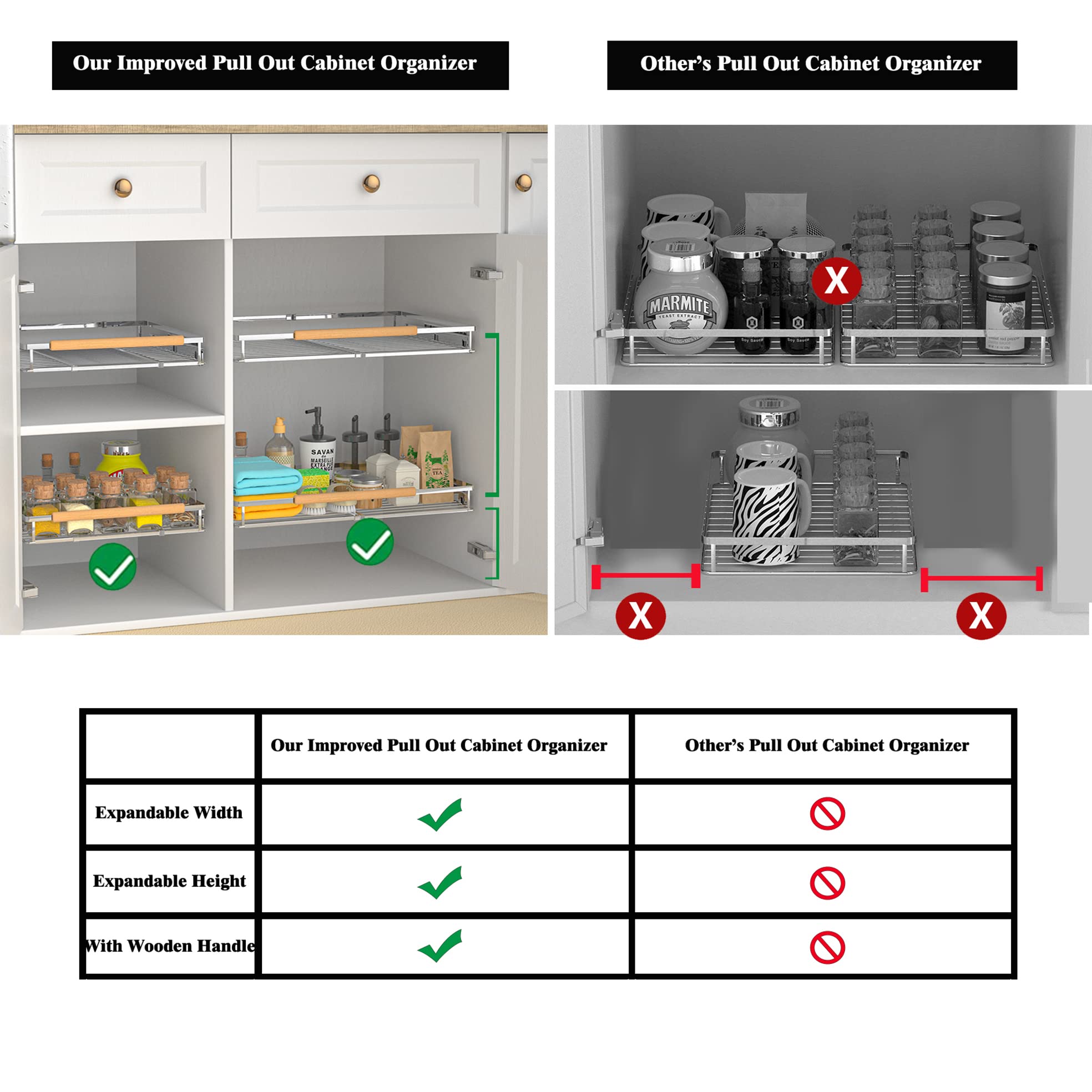 Snapklik.com : Pull Out Cabinet Organizer, Expandable Pull Out Shelves ...