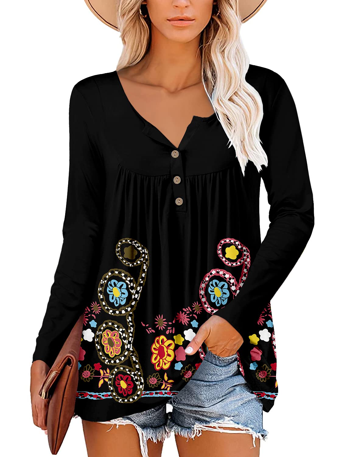 Mystry Zone Womens Top Casual Blouse Button Up Ruffle Tunic Shirts Fit ...