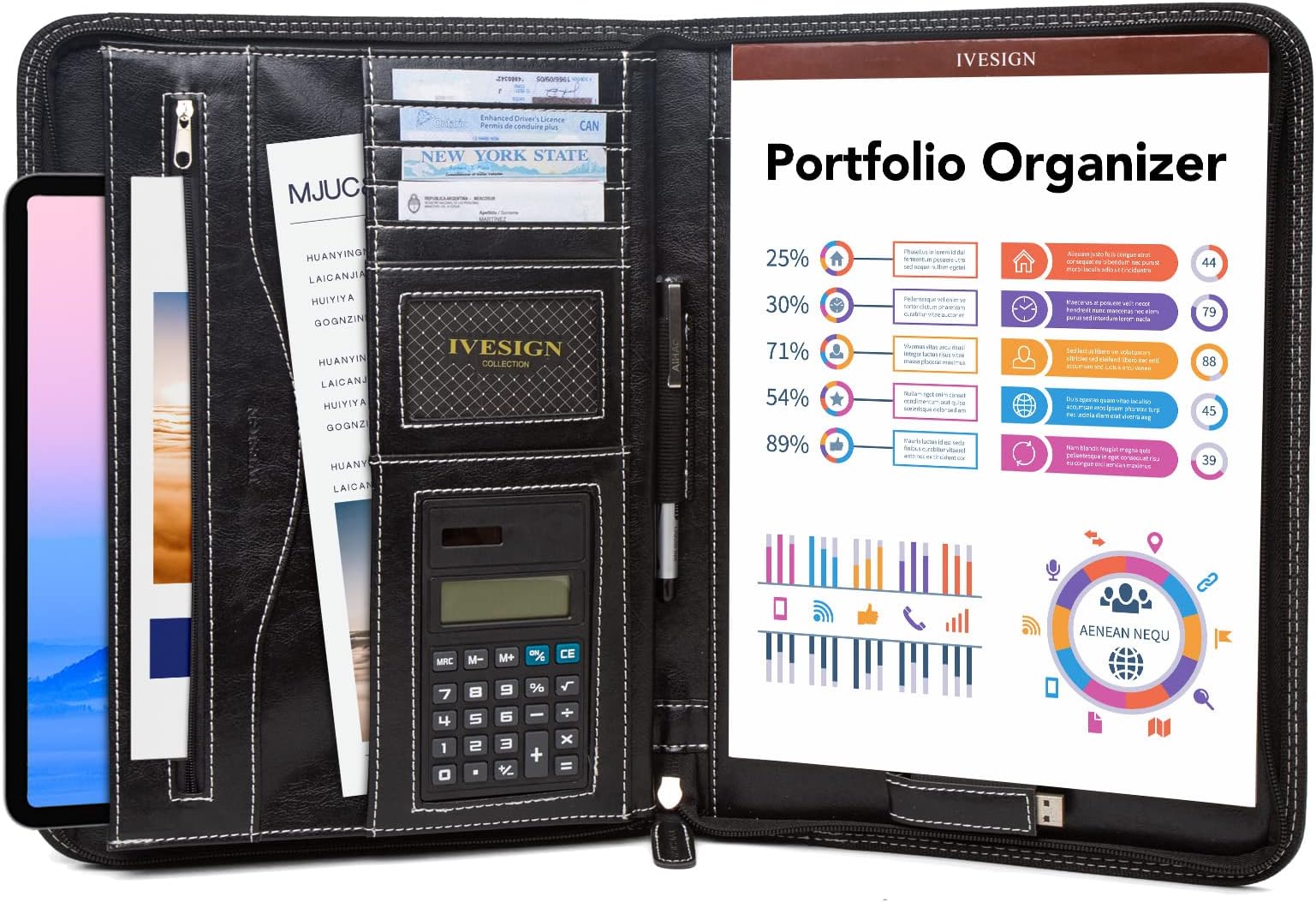 Amazon.com : Ringsun Leather Portfolio Organizer for Men Women Black ...