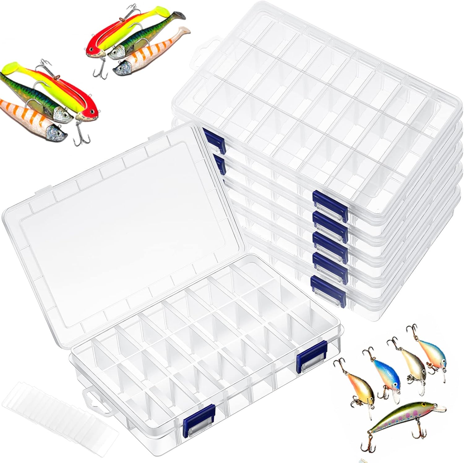 Amazon.com : 6 Pcs Transparent Fish Tackle Boxes Plastic Fish Tackle ...