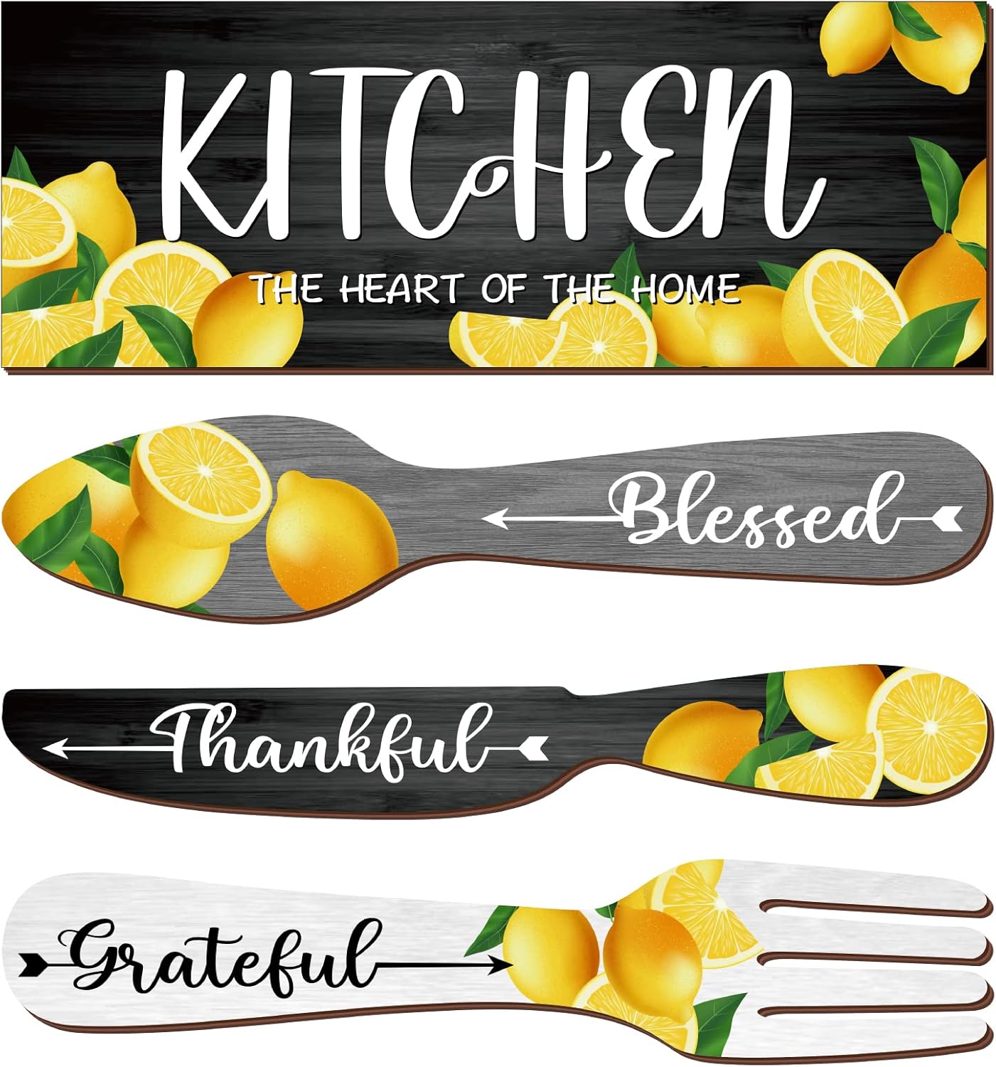Amazon.com : 4 Pcs Lemon Kitchen Decor Eat Sign Set Fork and Spoon ...