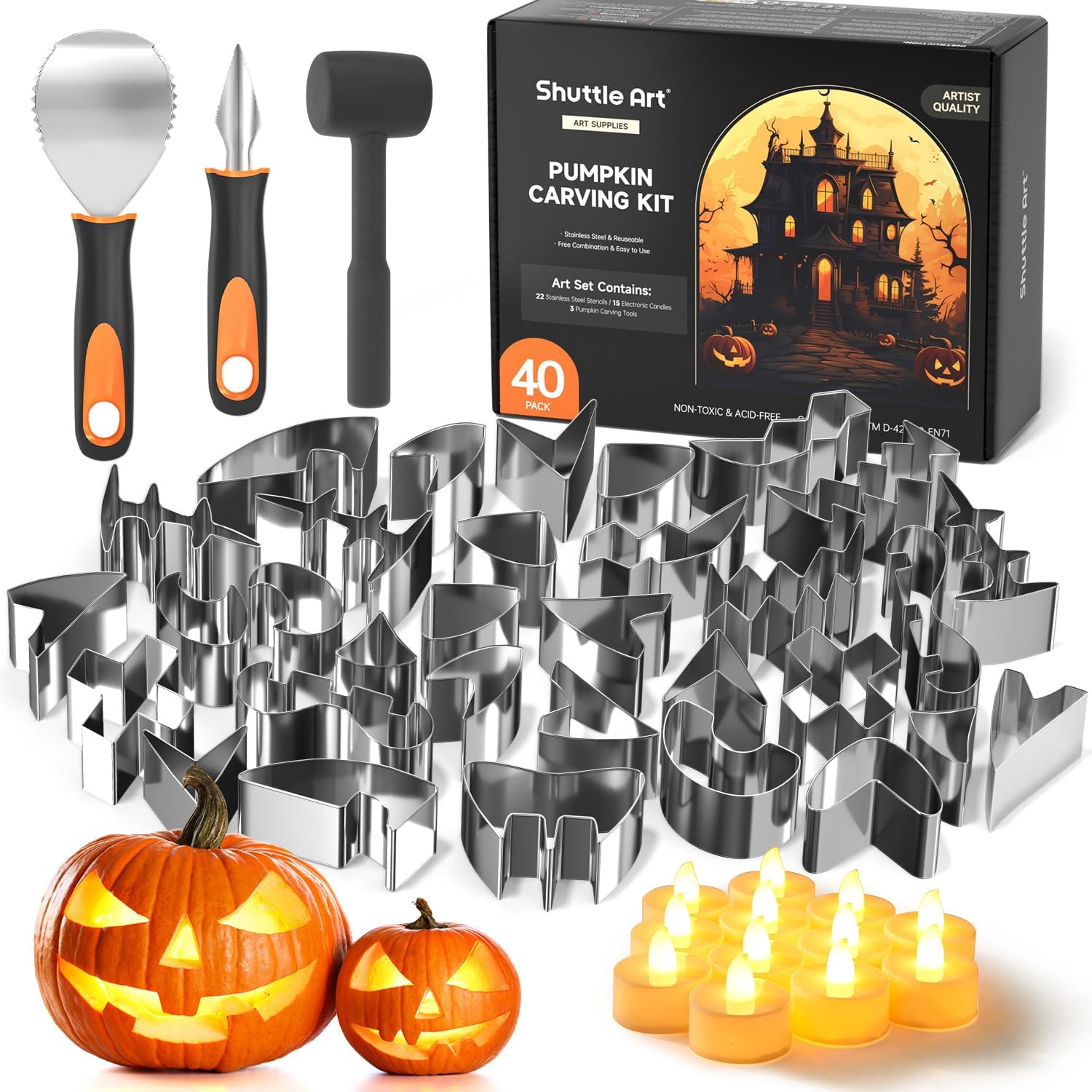 Amazon.com: Shuttle Art 40PCS Pumpkin Carving Kit, 22 PCS Stainless ...