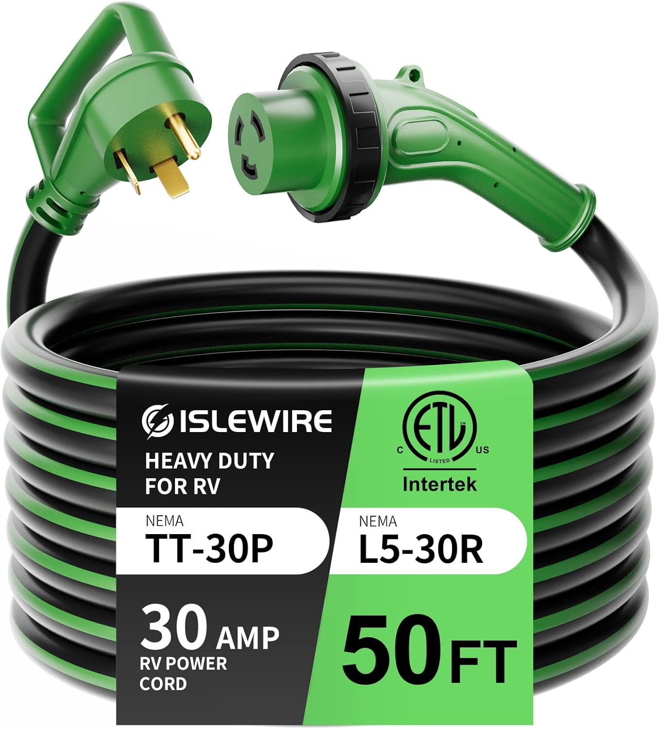 Amazon.com: ISLEWIRE 30 Amp 50 Feet RV Power Cord, Heavy Duty 10 Gauge ...