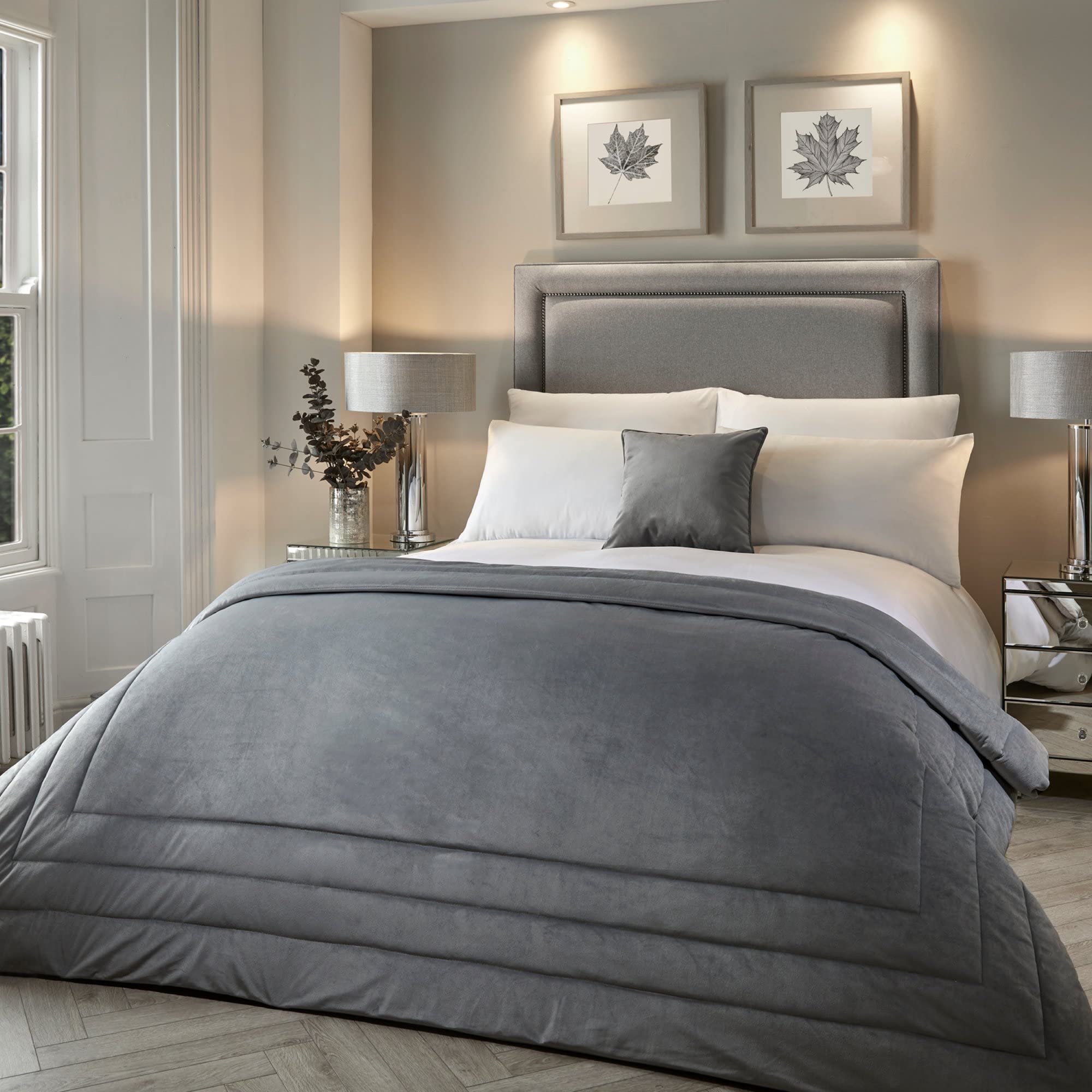 SOIREE - Luxury Grey Velvet Bedspread (220cm x 150cm) - Soft Touch ...