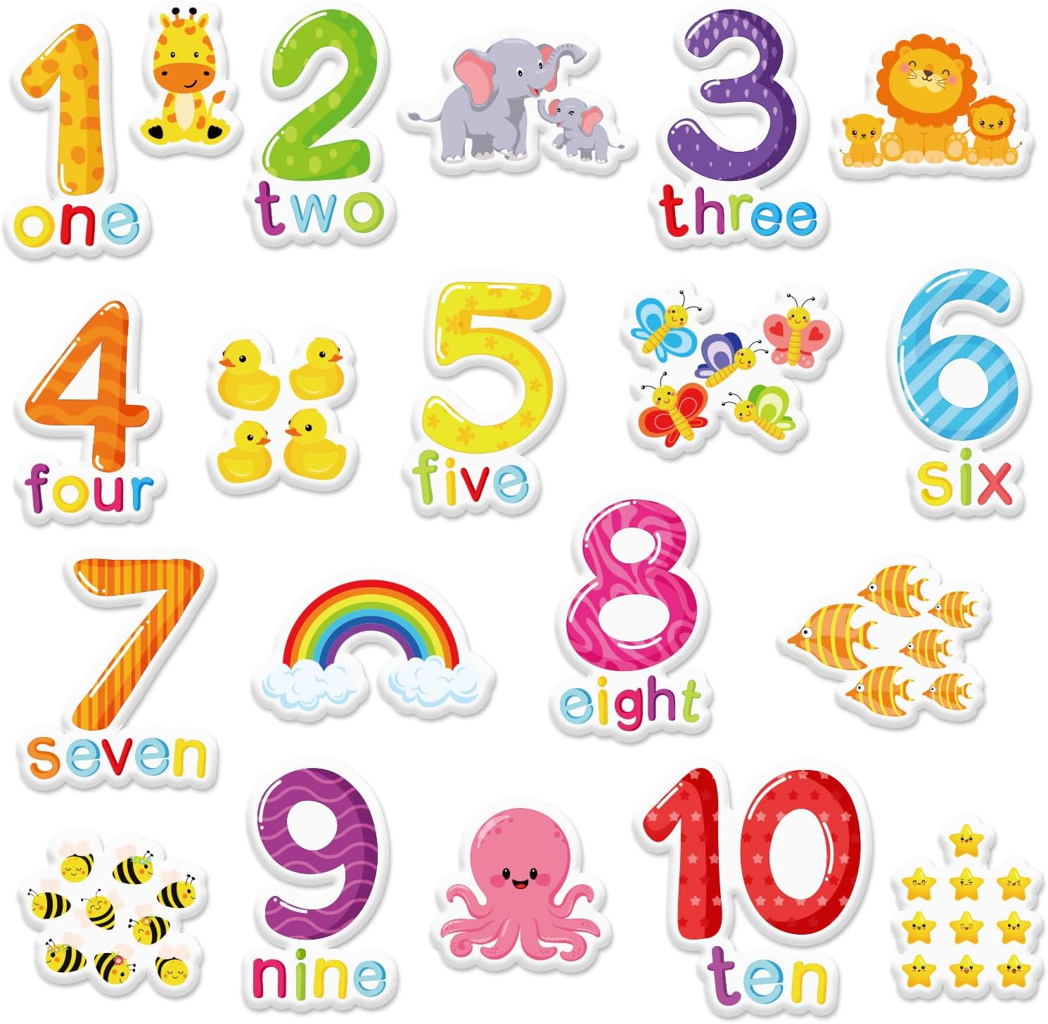 Amazon.com: Whaline 40Pcs Number Thick Gel Clings Cute Animals Numbers ...