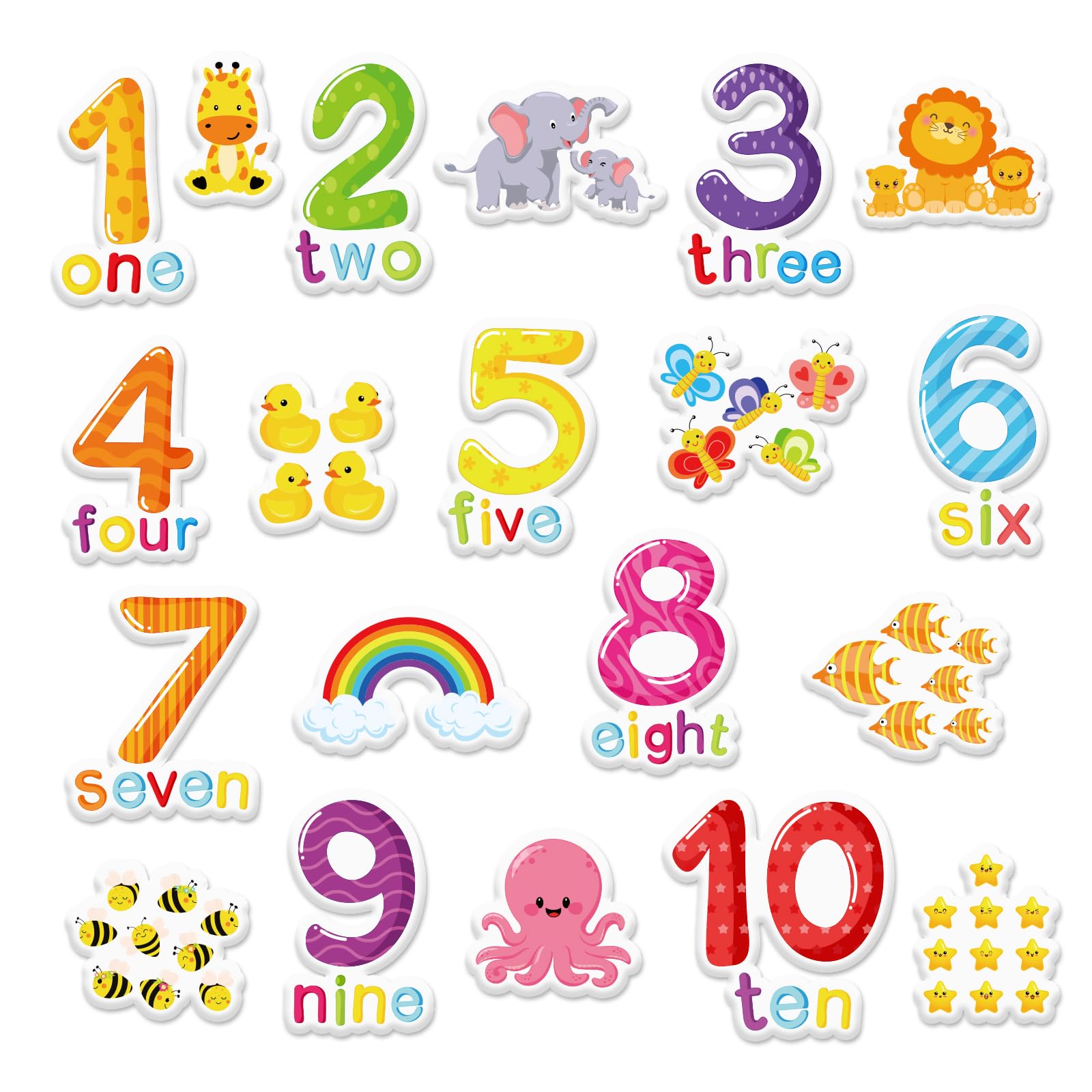 Amazon.com: Whaline 40Pcs Number Thick Gel Clings Cute Animals Numbers ...