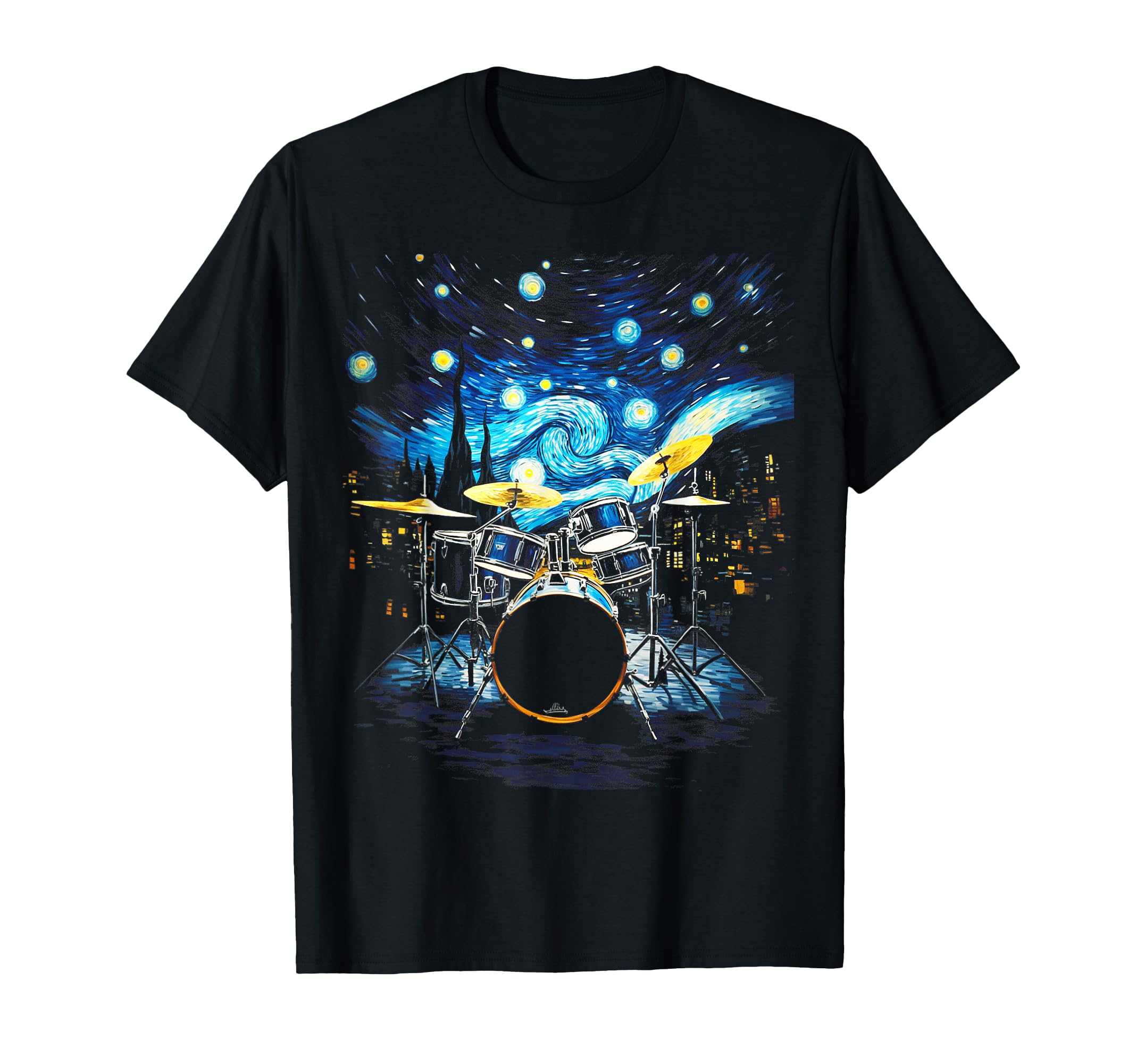 Amazon.com: Drum Kit Percussionist Drummer Van Gogh Drums T-Shirt ...