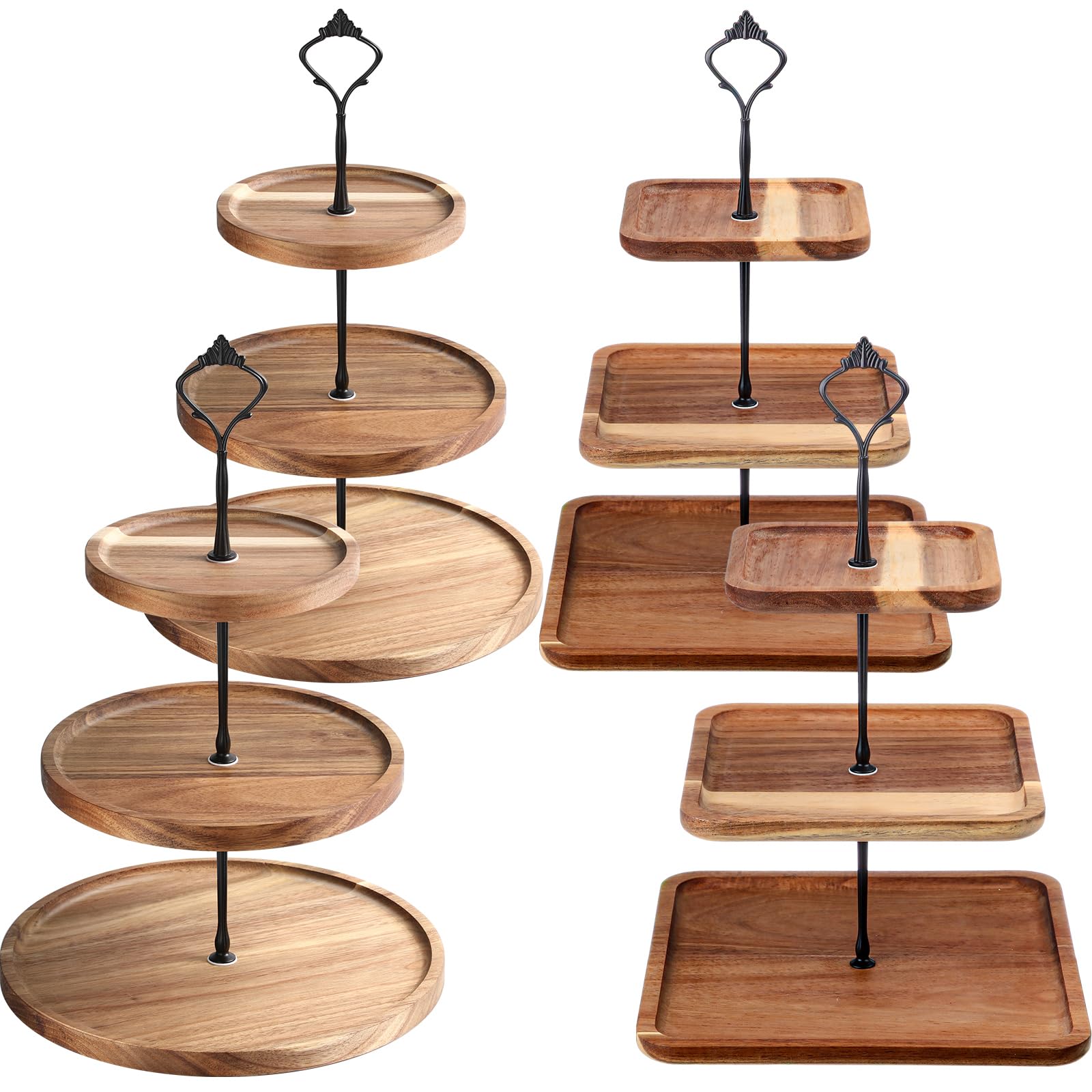 Amazon.com | Zopeal 4 Pcs 3 Tier Serving Tray Square Wooden 3 Tiered ...