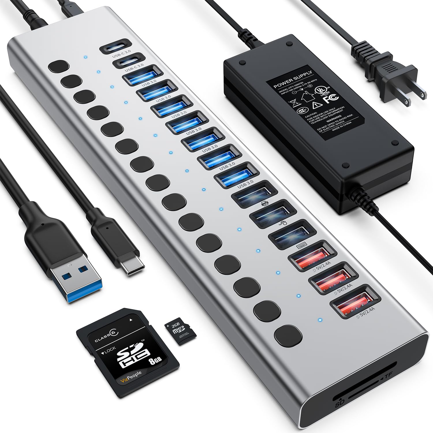 Amazon.com: Powered USB Hub, VANGREE 17-Port USB Splitter (7 USB 3.0 ...