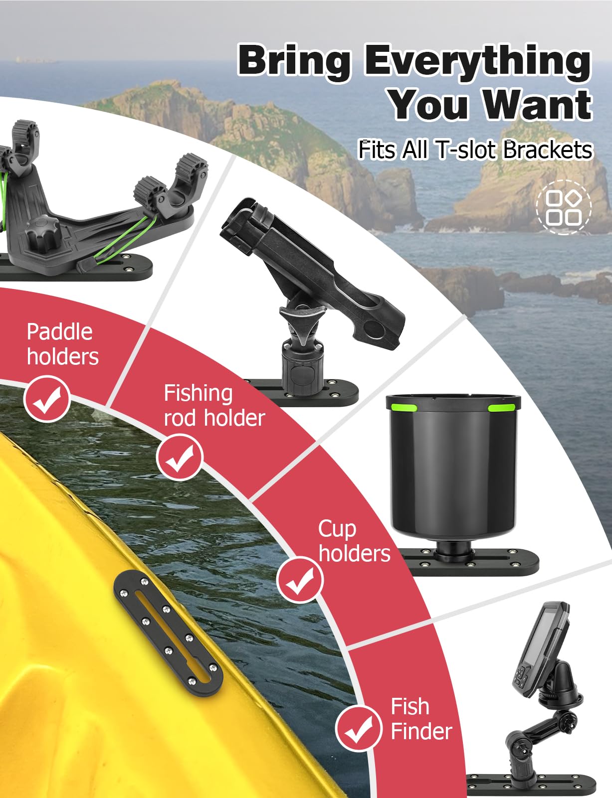 Snapklik.com : Kayak Track, 7Inch Kayak Rail Mount Kayak Low Profile ...