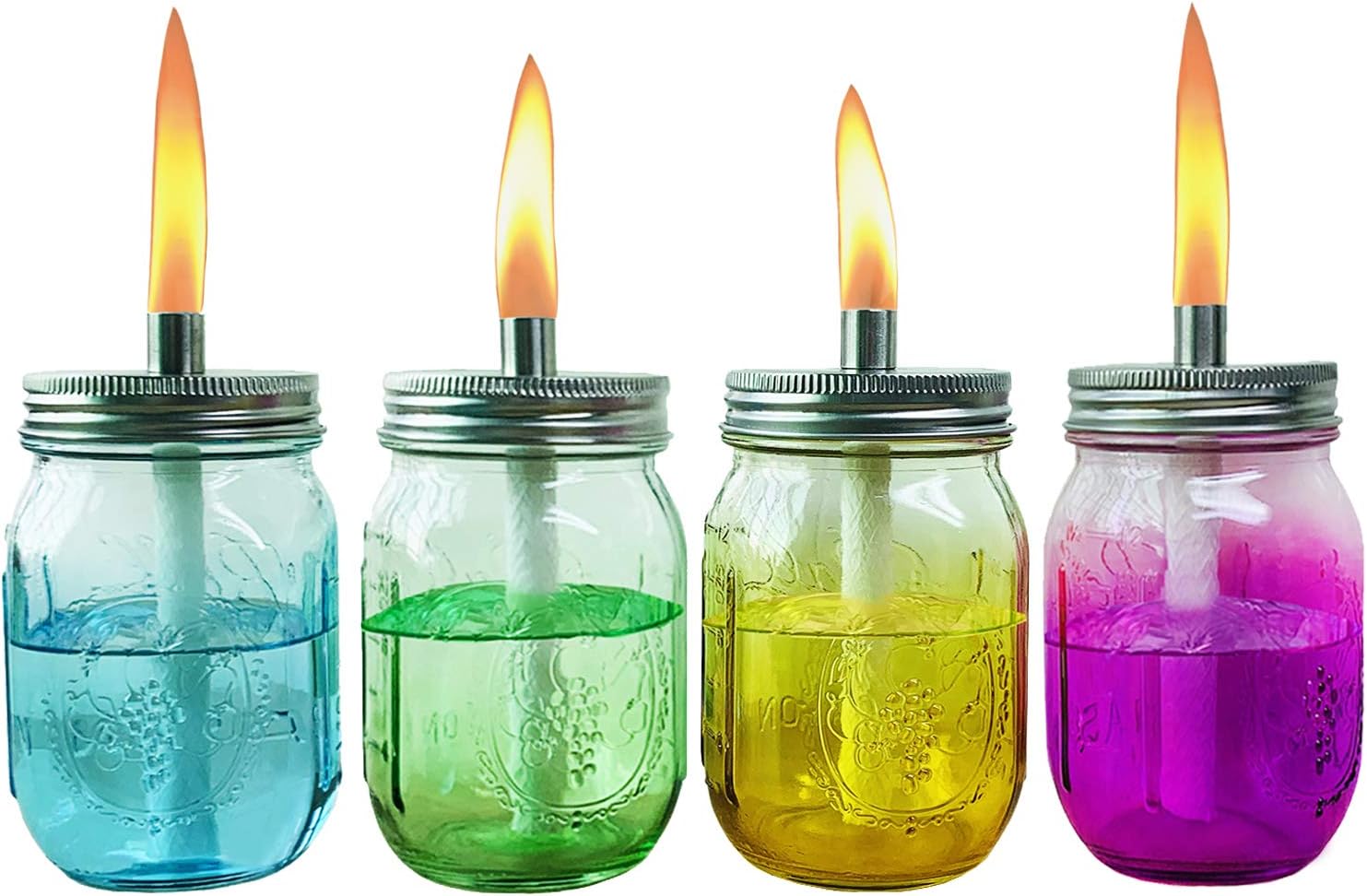 Amazon.com: Multicolored Glass Outdoor Tabletop Torch Set, Citronella ...