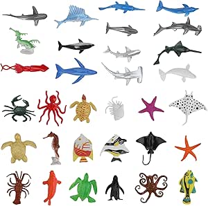 32 Mini Sea Animal Toys，Realistic Plastic Ocean Creatures Whale Shark ...