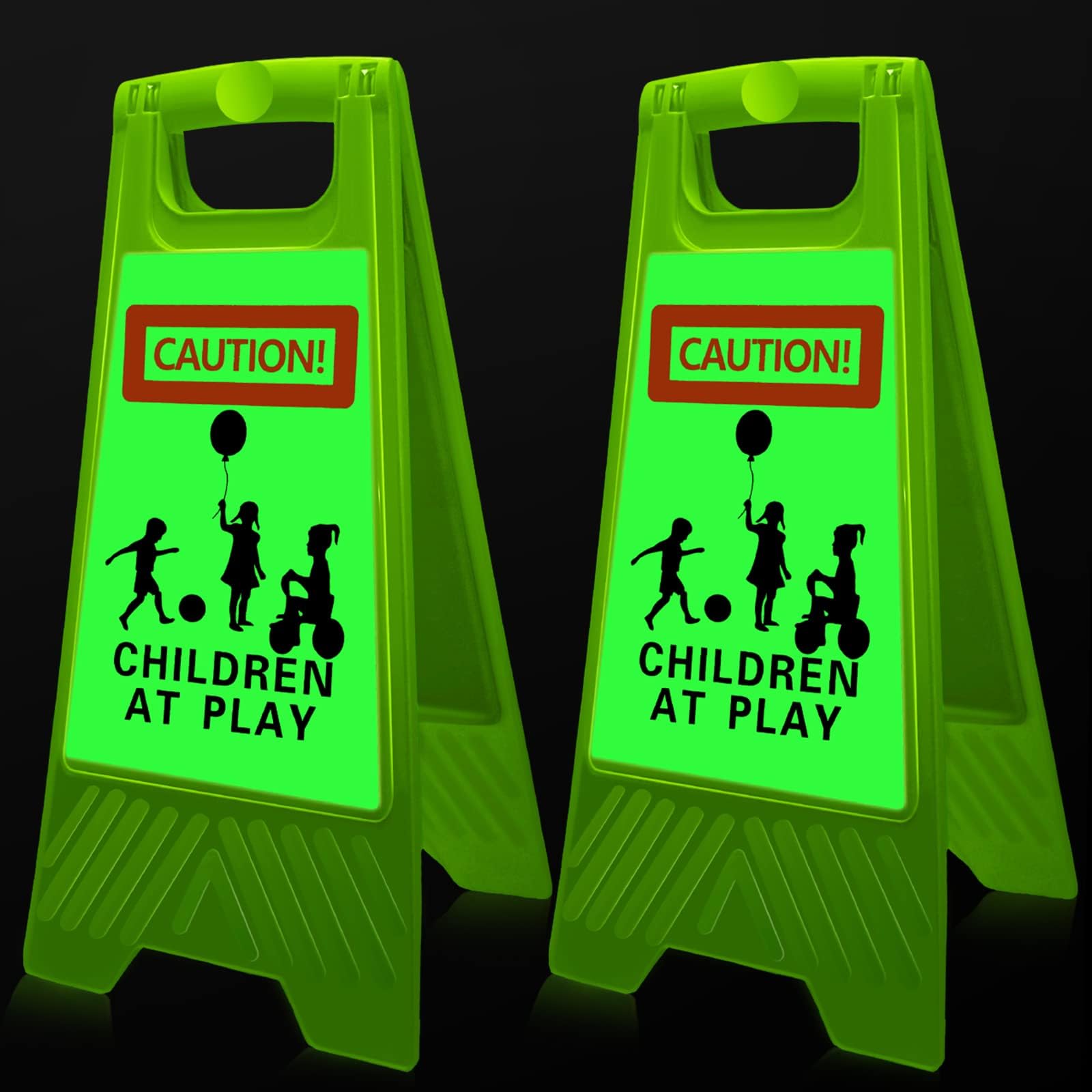 2 Pieces Reflective Kids Playing Sign for Street Slow Down Kids at Play ...