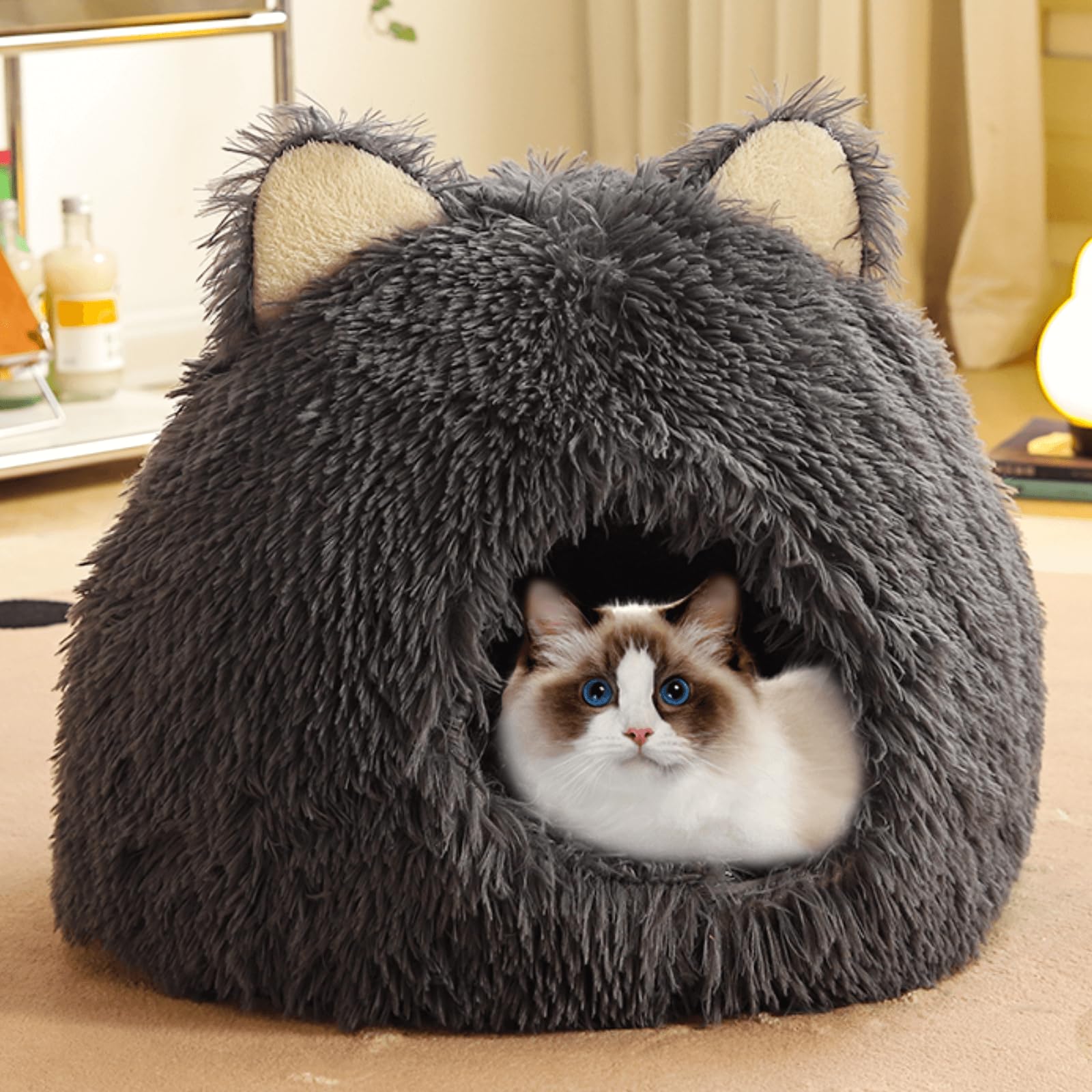 Amazon.com : Funny Cat Bed Cute Warm Cat Cave Sleeping Nest Indoor Cats ...
