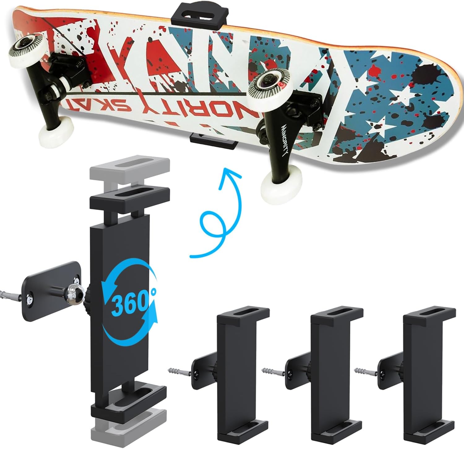 Amazon.com: LEDIANER 4 Pack Skateboard Wall Mount Horizontal, Swivel ...
