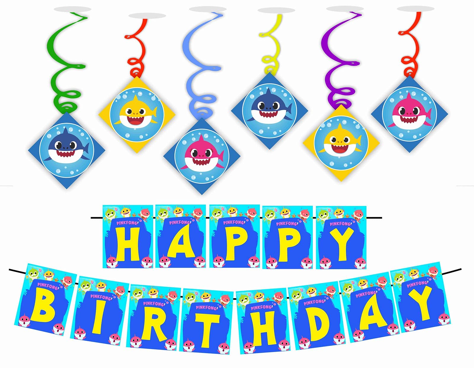 Buy Balloonistics Ping Fong Shark Theme Happy Birthday Banner and ...