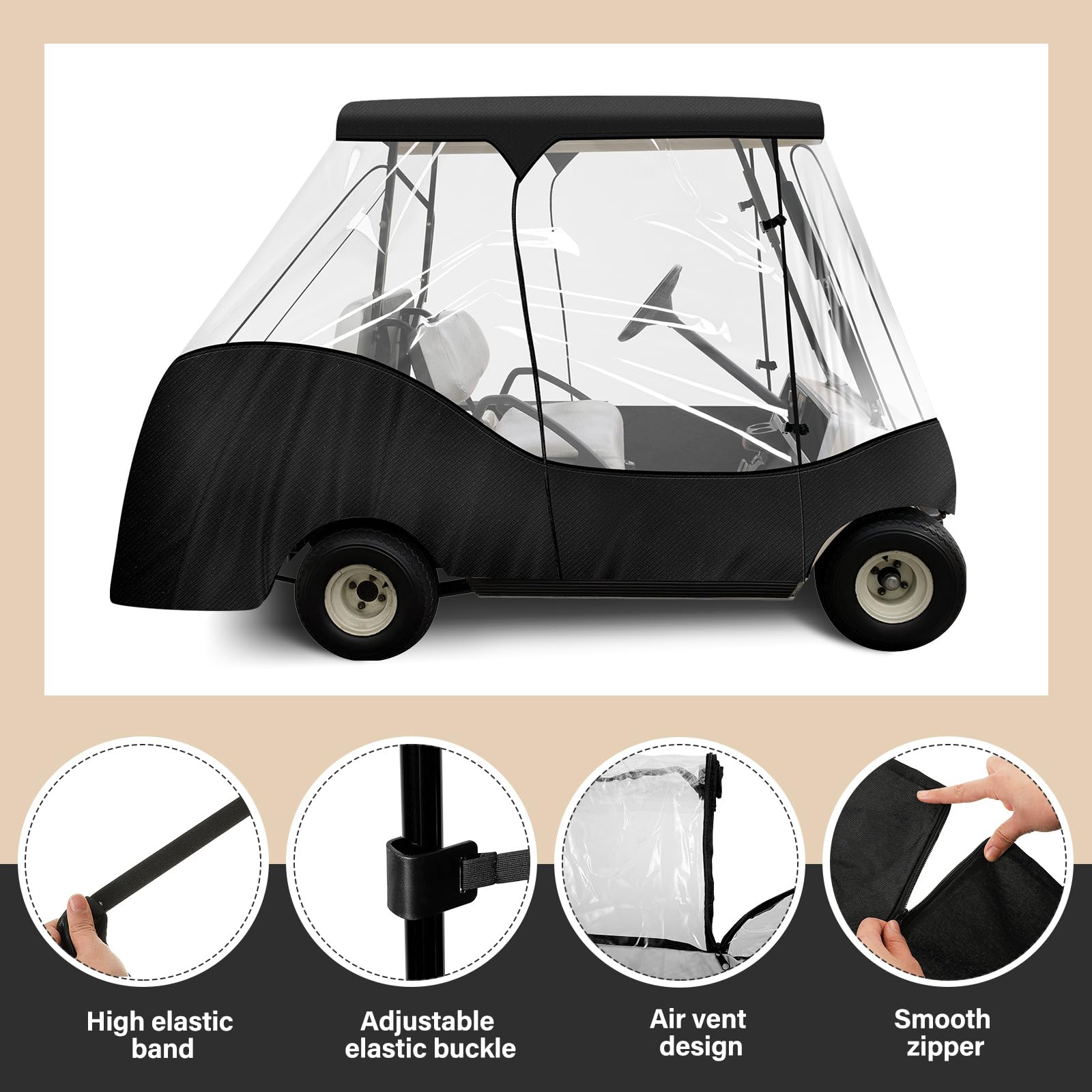 Windyun 2 + 2 Person Golf Cart Cover Short Roof 58" (2 Front 2 Rear ...