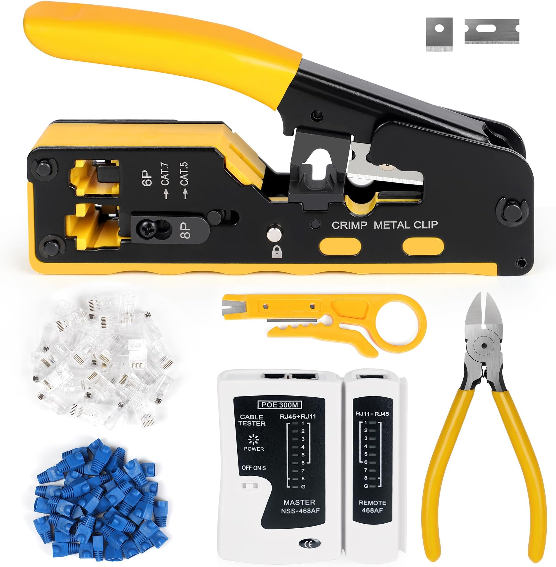 Amazon.com: Wakhow Kit de herramientas de crimpado RJ45, crimpadora de ...