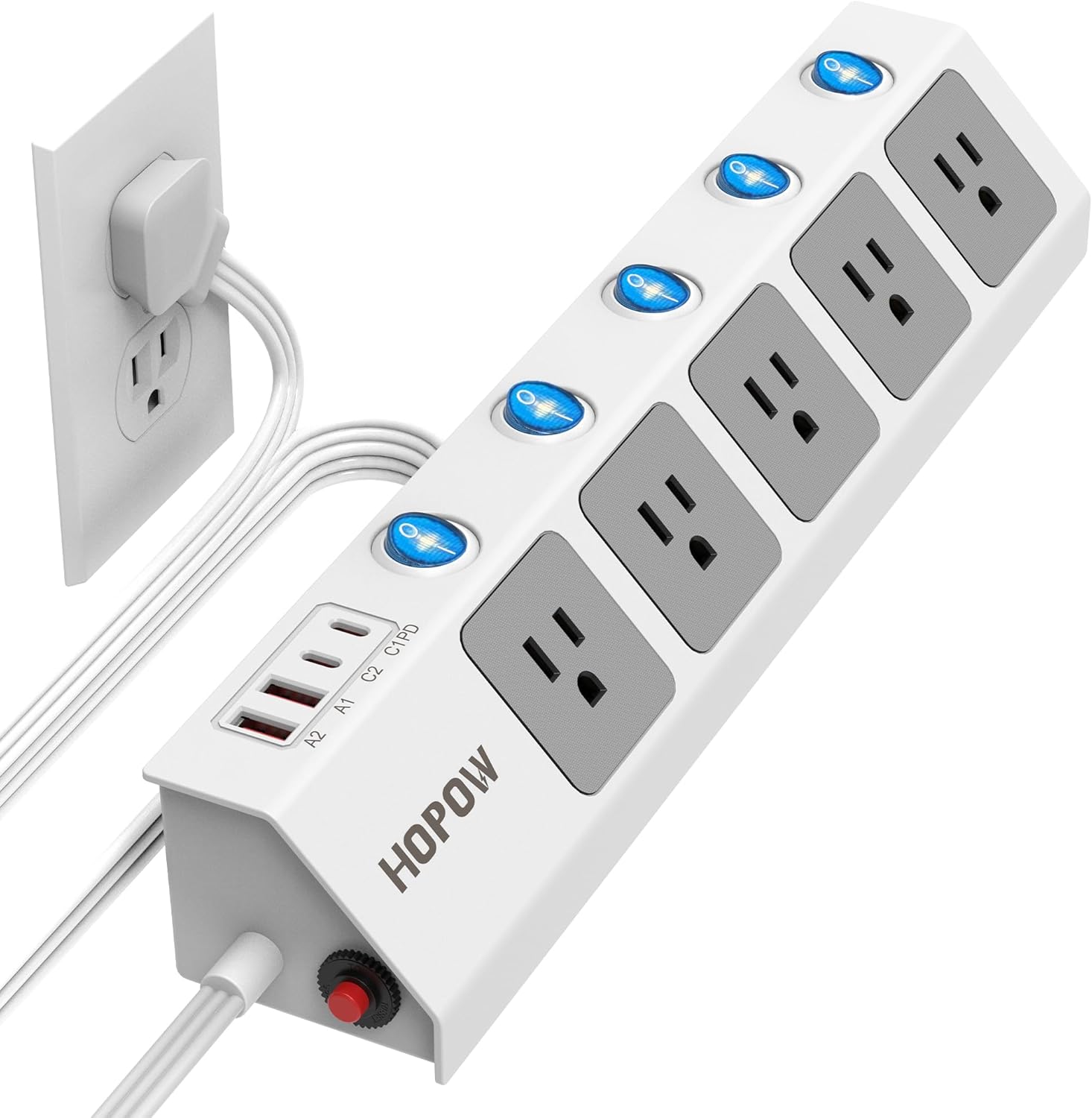 Amazon.com: HOPOW Flat Plug Power Strip with Individual Switches, 10 Ft ...