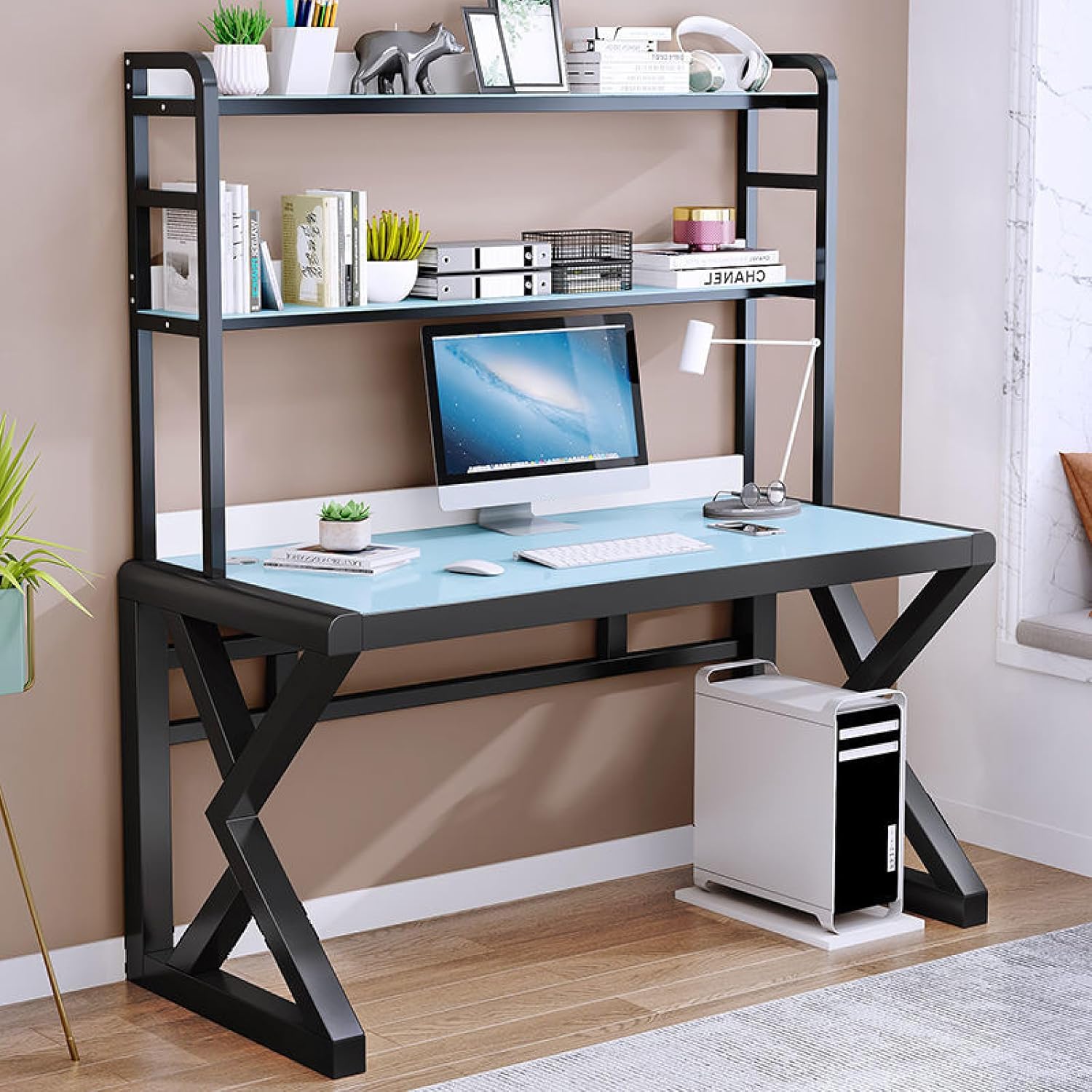 Modern Simple Study Writing Desk Tempered Glass Computer Desk Home ...