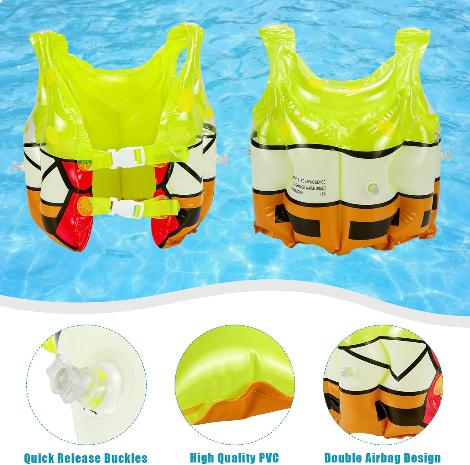Hysagtek Inflatable Swim Vest for Kids, Pool Float Jacket with ...