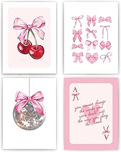Amazon.com: okaxscm Pink Coquette Bow Trendy Preppy Wall Art Prints Set ...