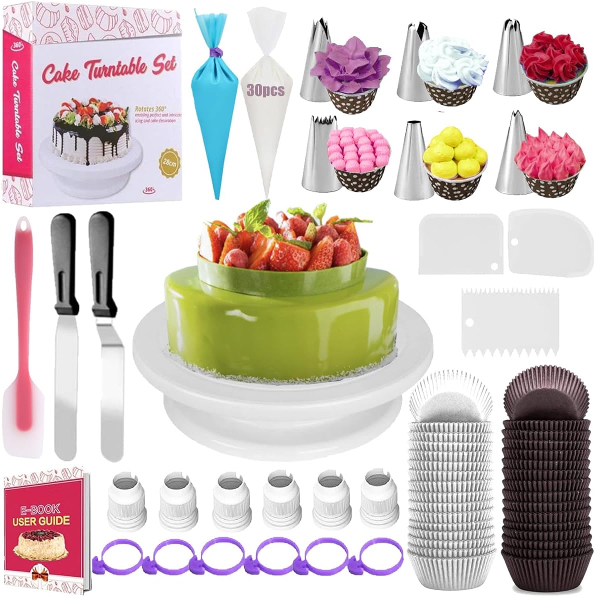 156Pcs Cake Decorating Supplies Kit - Cake Turntable Stand Set with 6 ...